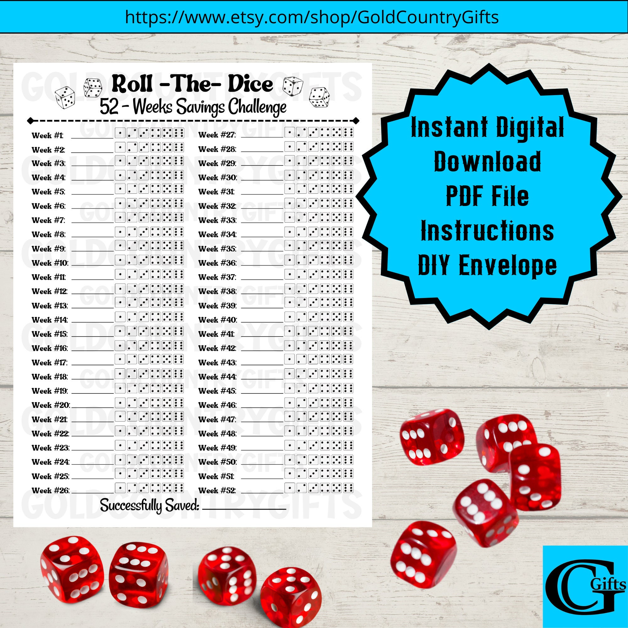 Printable Roll the Dice Savings Challenge Tracker, Money Saving ...