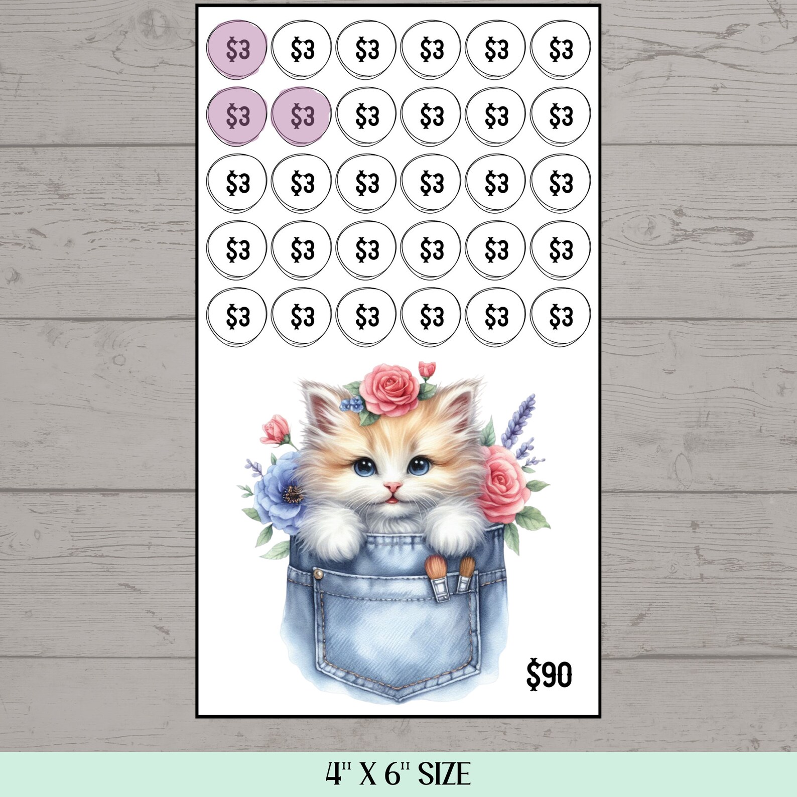 A6 Mini Savings Challenge Printable Bundle, Cute Kitten Designs ...