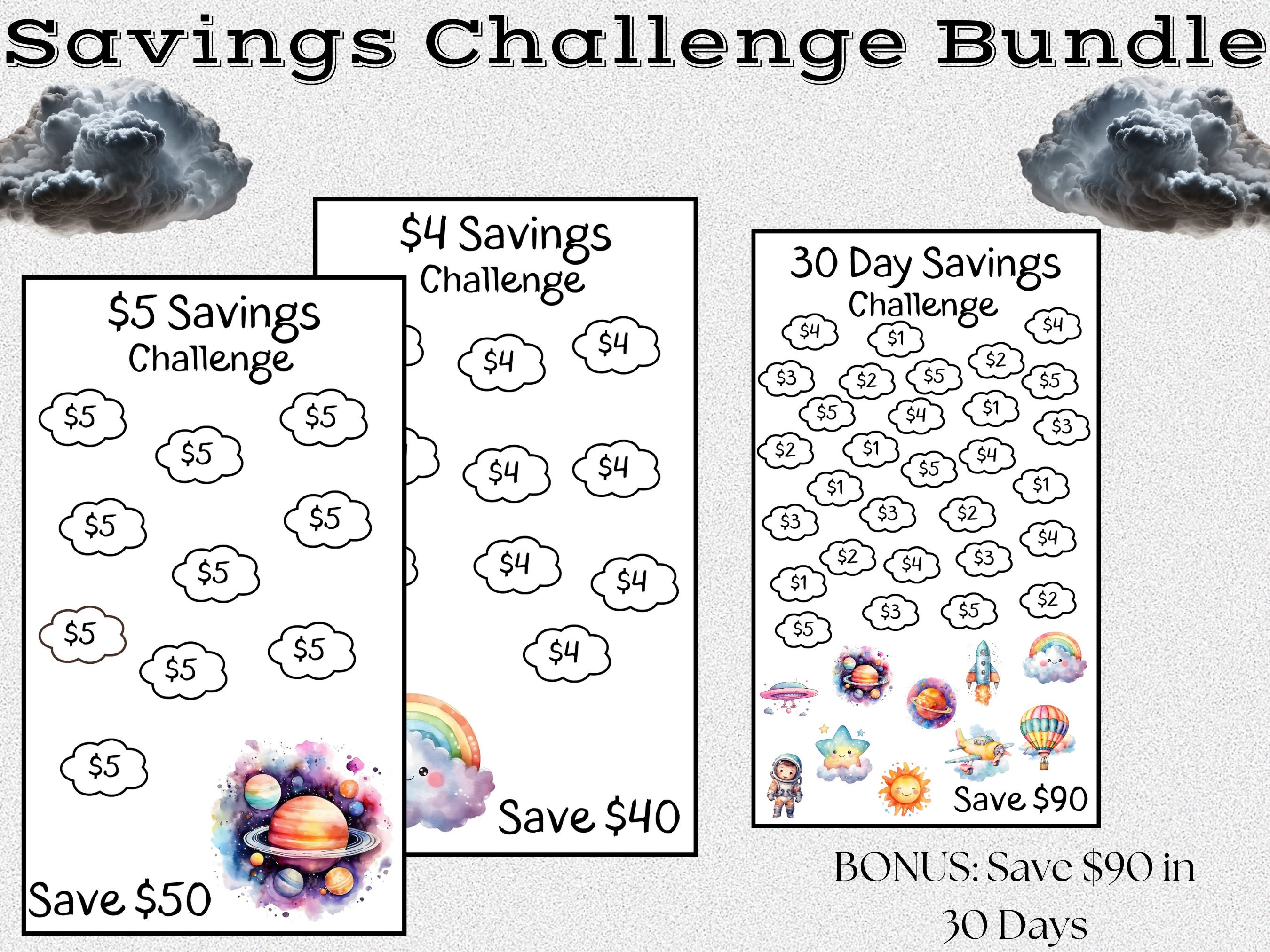 Cute Outer Space Printable Savings Challenge for Kids, Monthly Savings ...