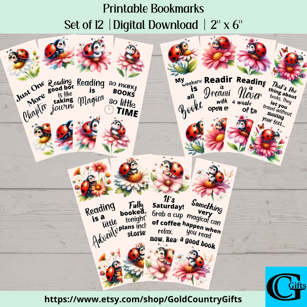 Printable Bookmarks, Set of 12 Printable Bookmarks, Reading Bookmarks ...