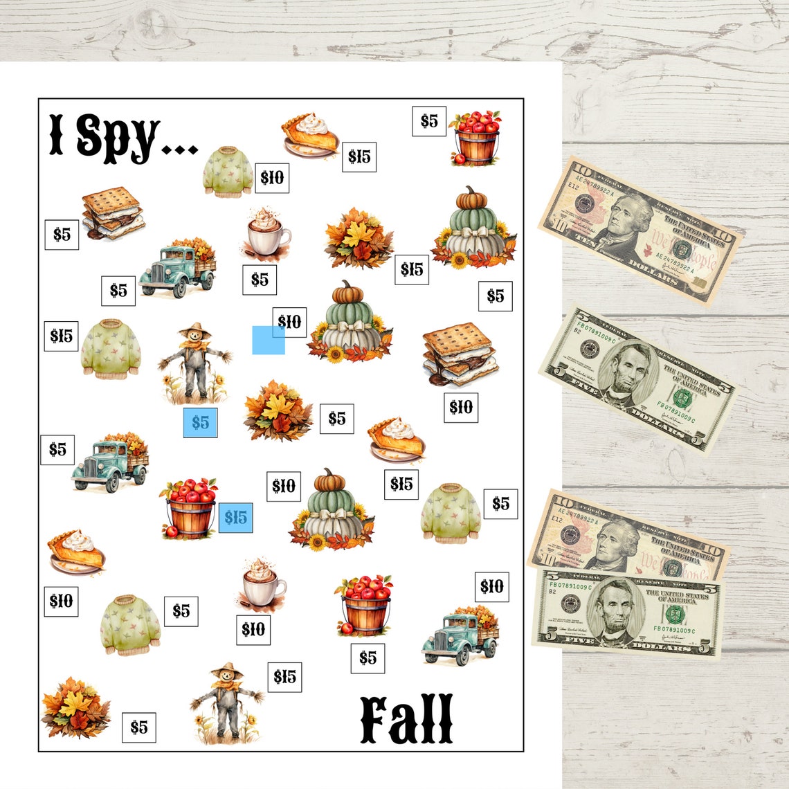 I Spy Fall Savings Challenge and Cash Envelope Printable - Etsy
