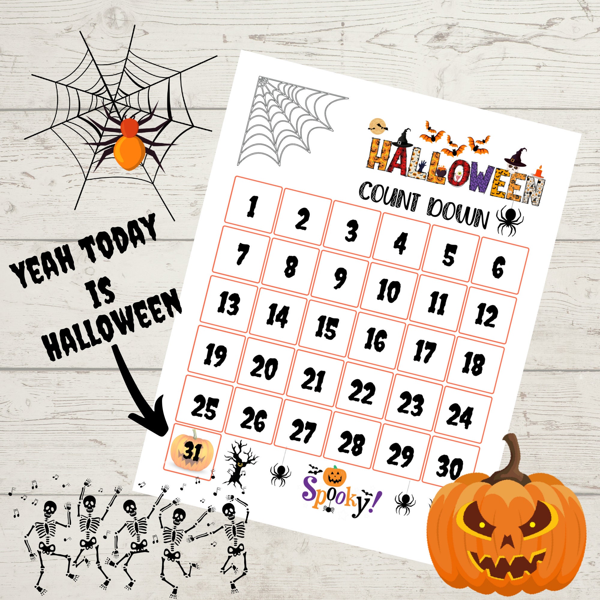 Halloween Printable Countdown Calendar for Kids, Calendar Activity ...