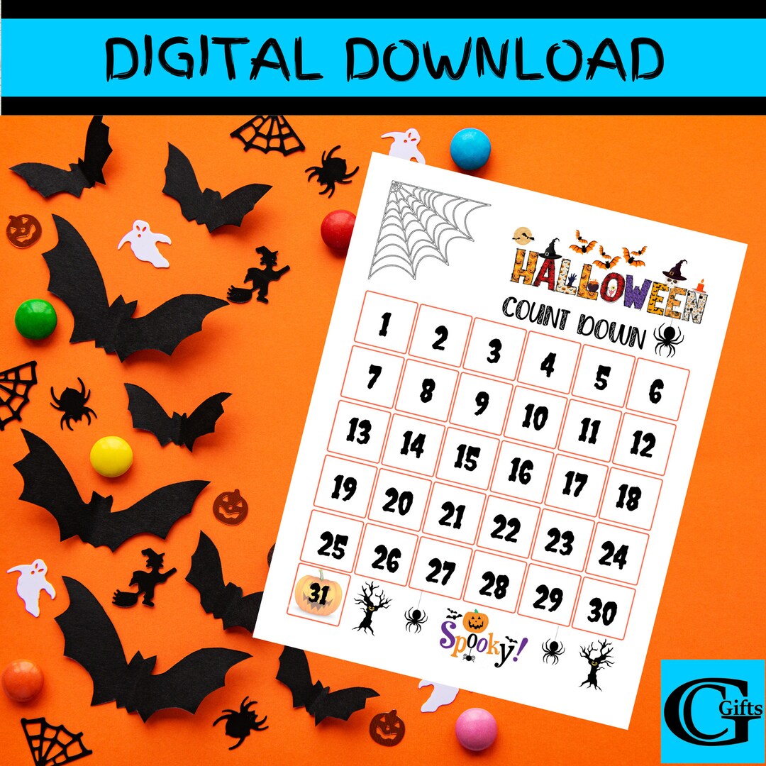 Halloween Printable Countdown Calendar for Kids, Calendar Activity ...