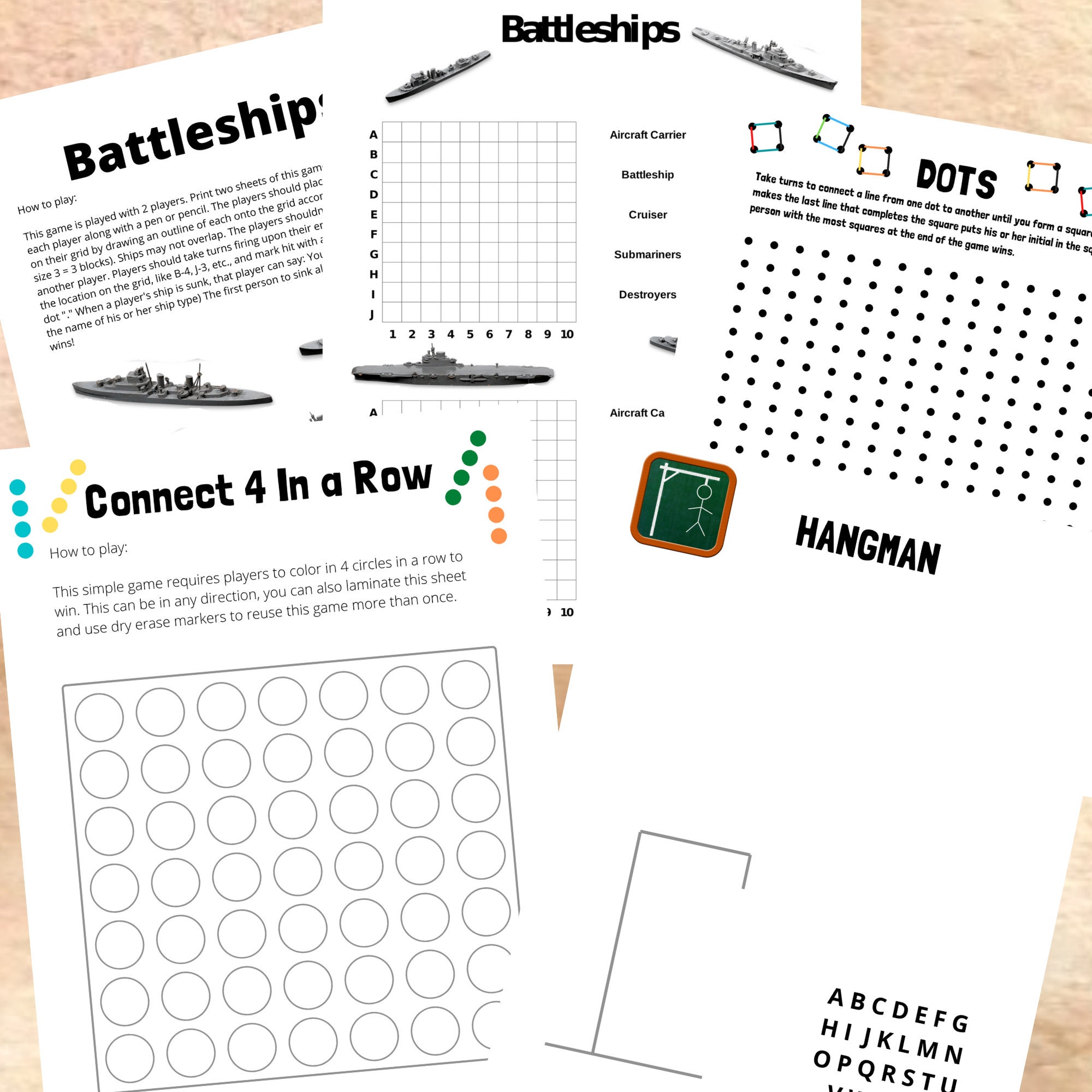 Printable Everyday Activity Sheets - Connect 4 - Dots - Hangman ...