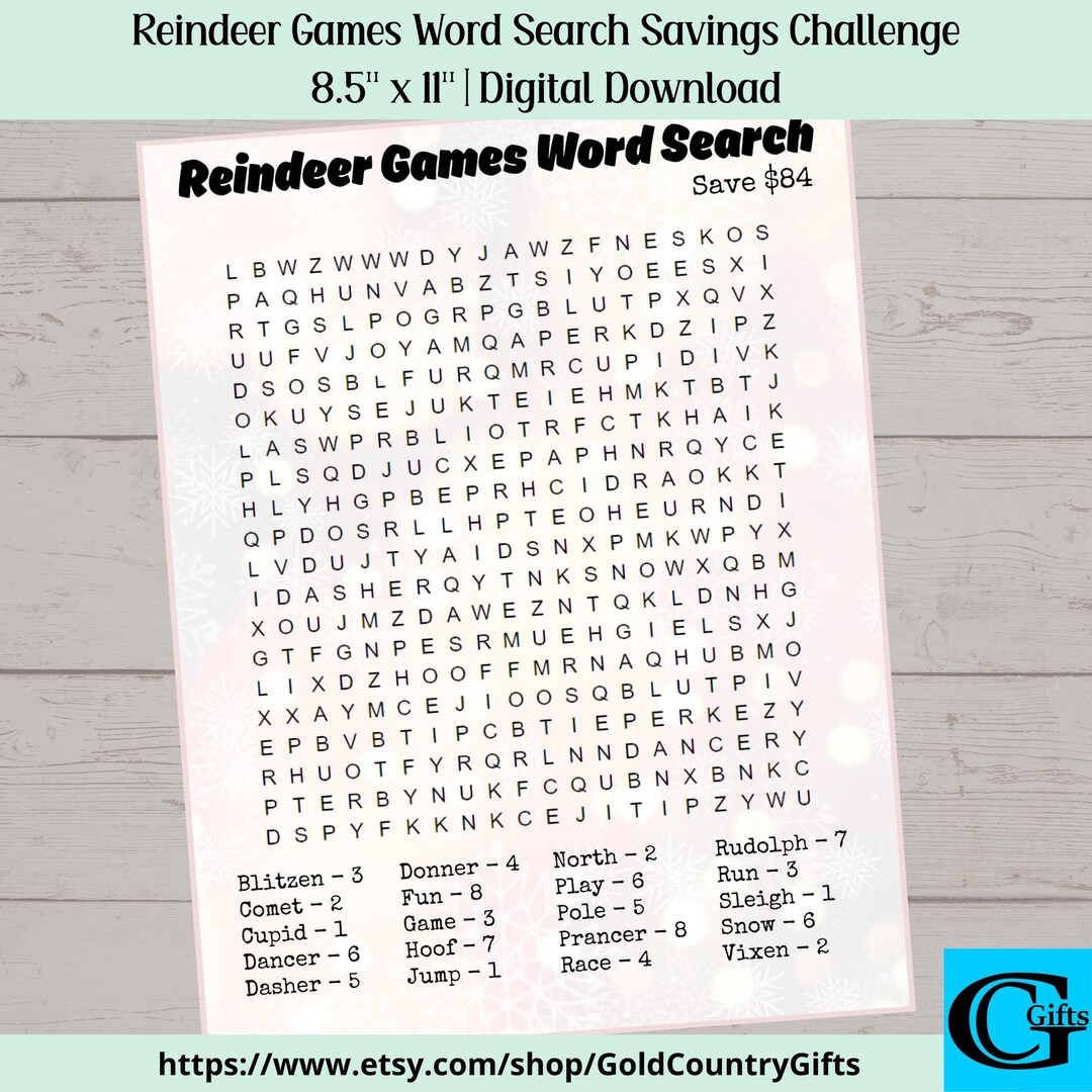 Reindeer Games Word Search Savings Challenge, Money Savings Challenge ...