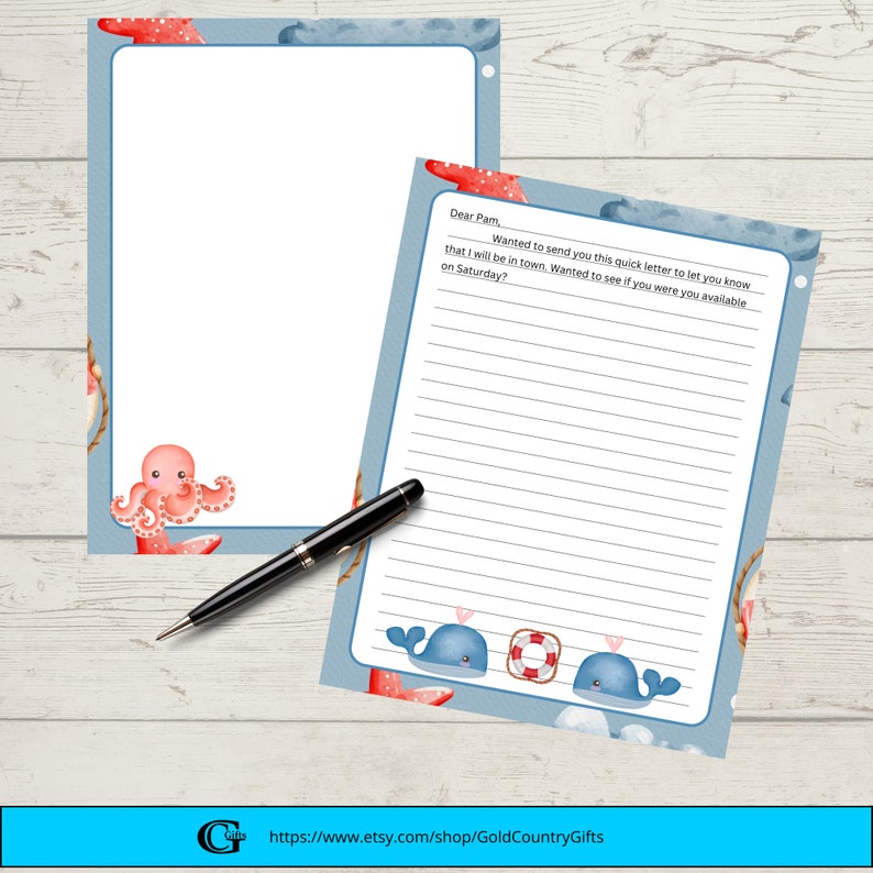 Nautical Stationery, Printable Nautical Stationery, Nautical Notepaper ...