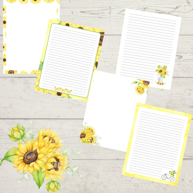 Sunflower Stationery, Printable Sunflower Stationery, Sunflower ...