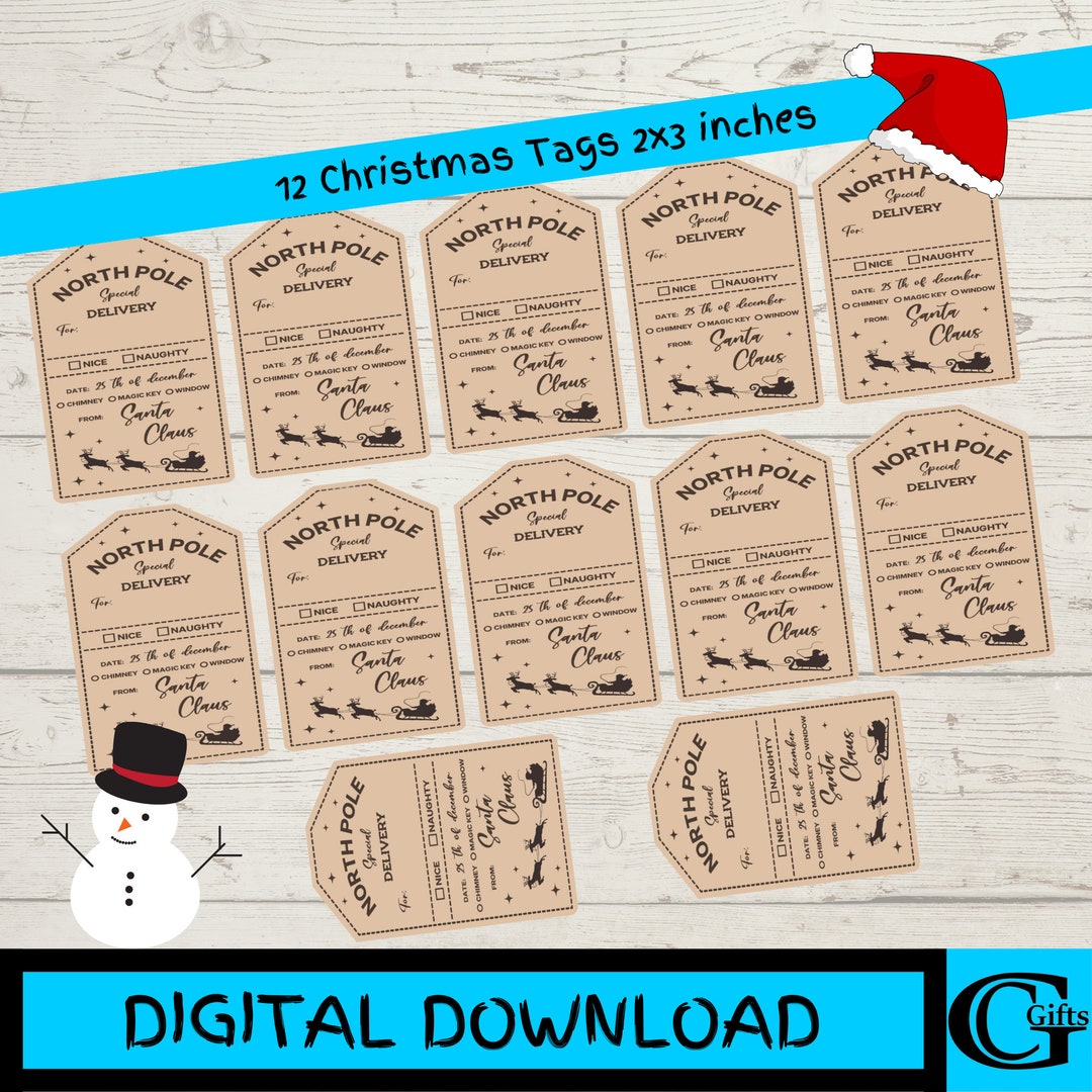 North Pole Printable Gift Tags, Instant Download, Personalized ...