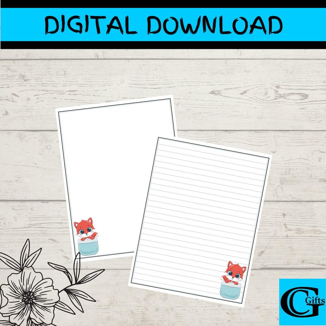 Cute Fox in A Pocket Printable Stationery 8.5x11 Inches, Journal Paper ...