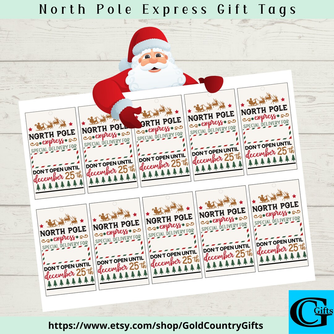 North Pole Express Printable Gift Tags, Instant Download, Personalized ...