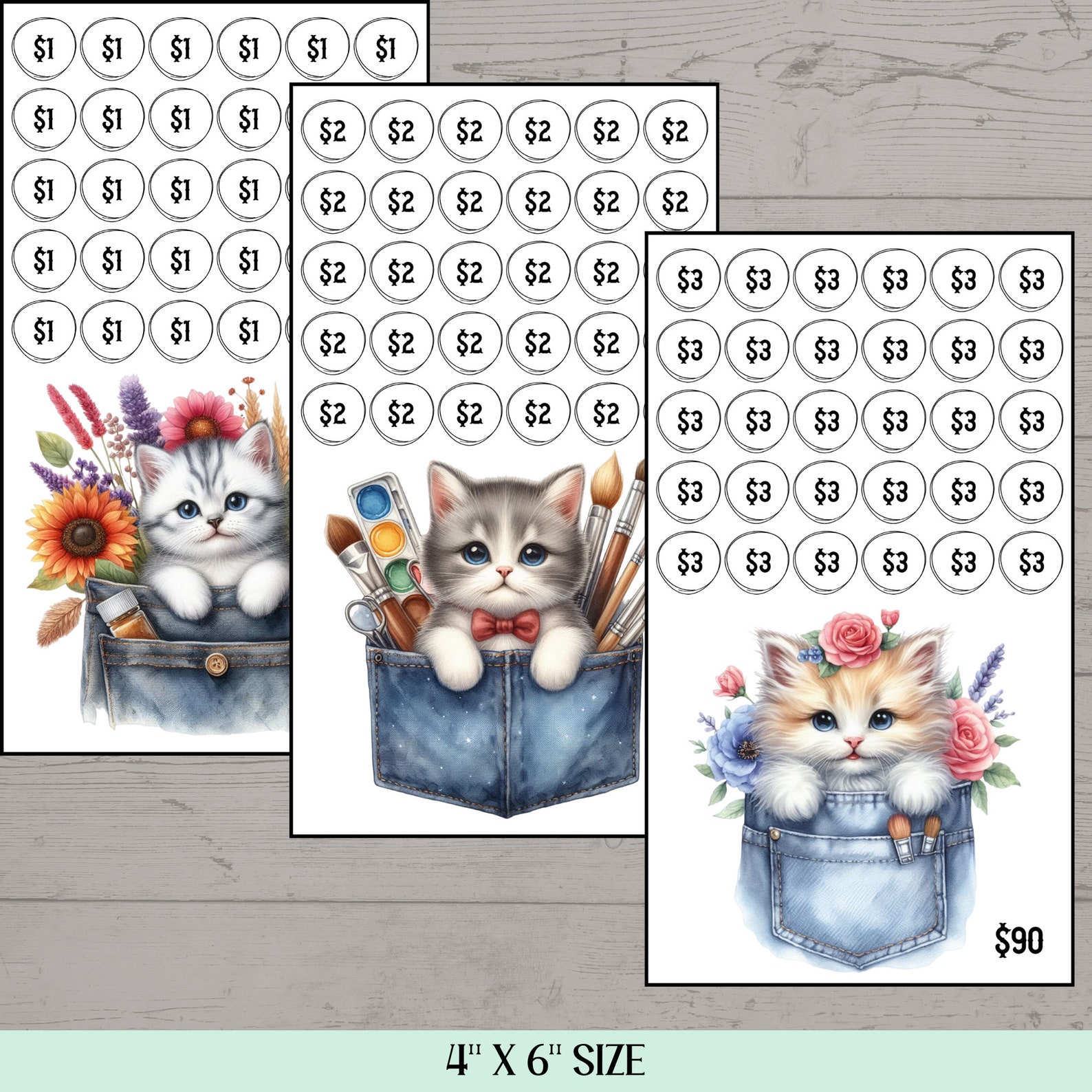 A6 Mini Savings Challenge Printable Bundle, Cute Kitten Designs ...