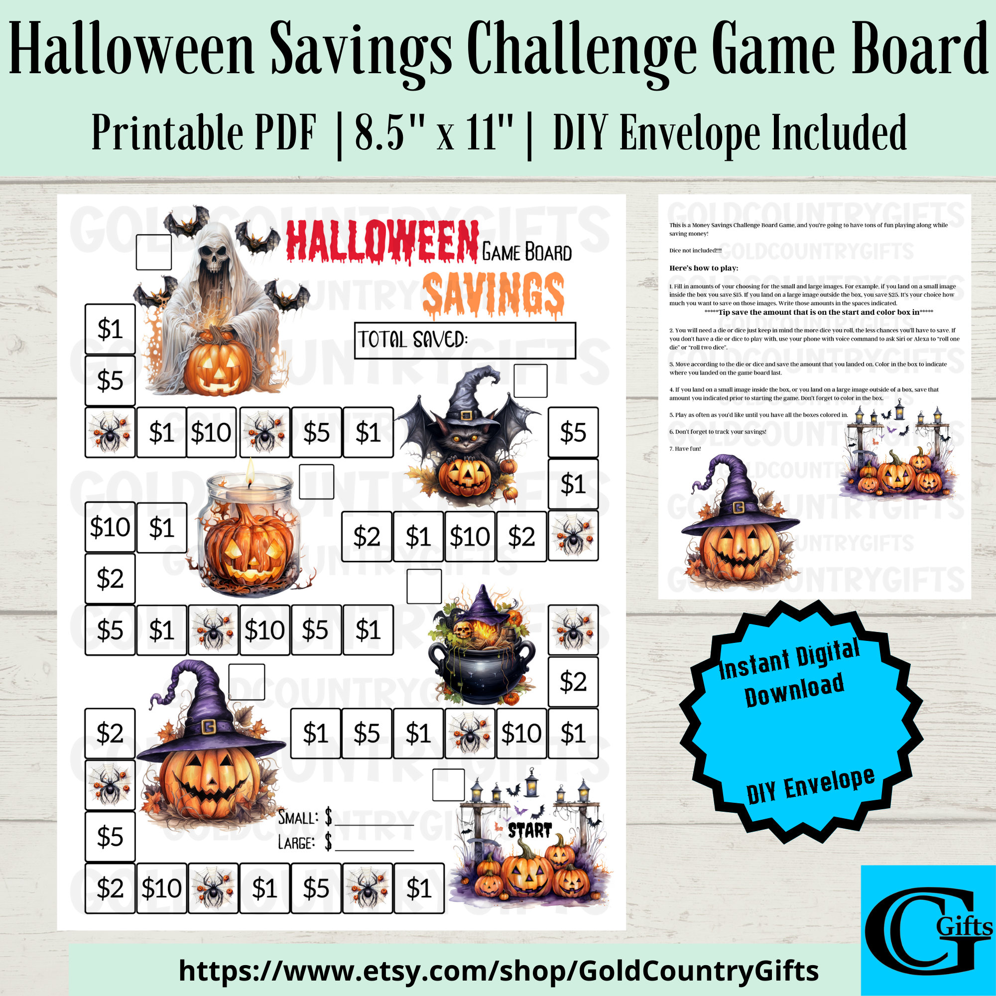Printable Halloween Savings Challenge Board Game & Cash Envelope ...
