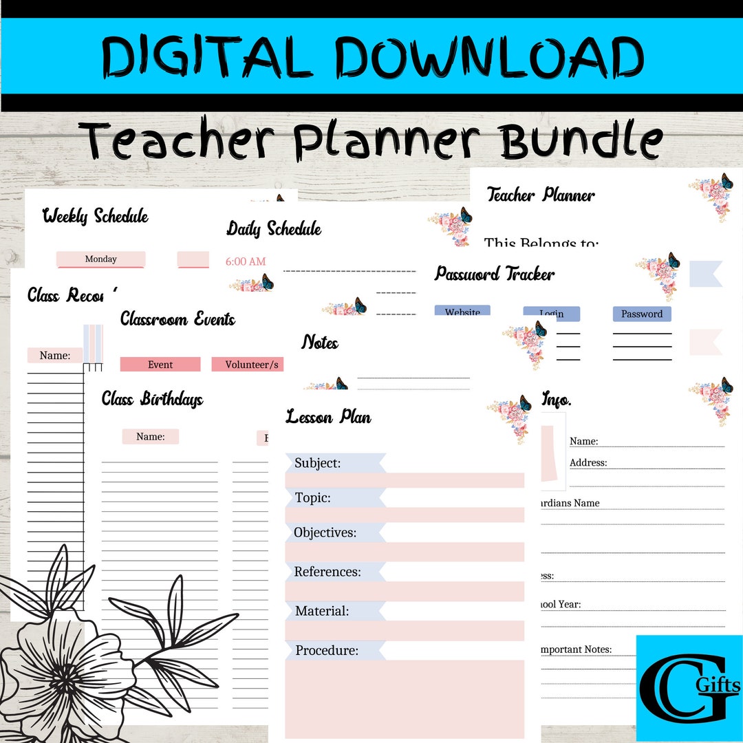 Printable Teacher Planner Scool Year Organizer, Daily and Weekly Agenda ...