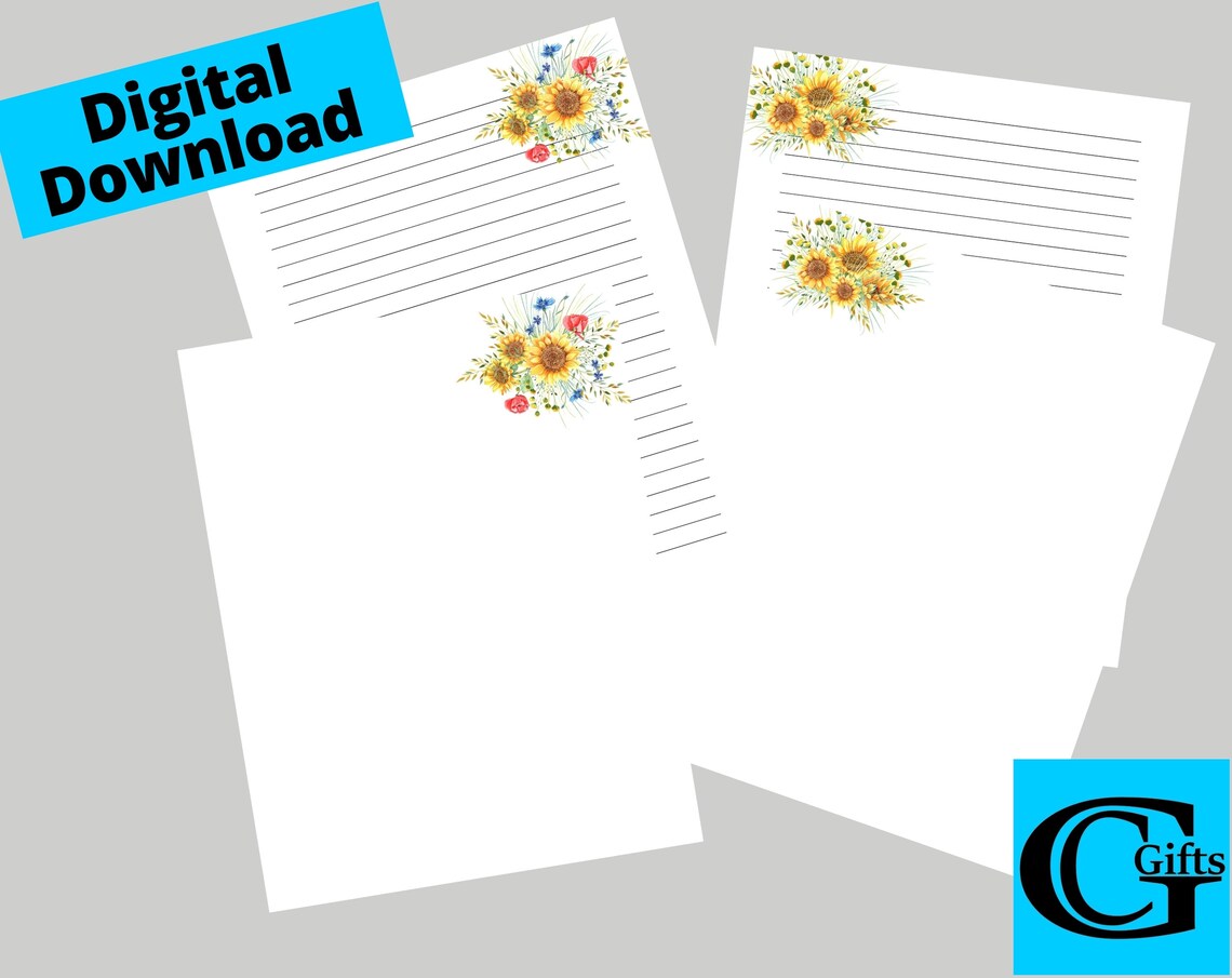 Sunflower Writing Sheet Printable Letter Paper Digital | Etsy