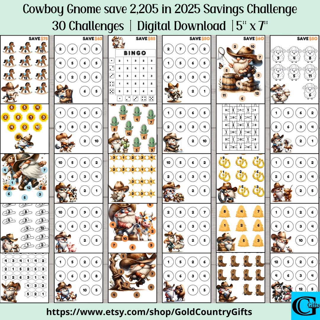 Cowboy Gnome Save 2,205 in 2025 Savings Challenge Trackers & DIY Cash ...