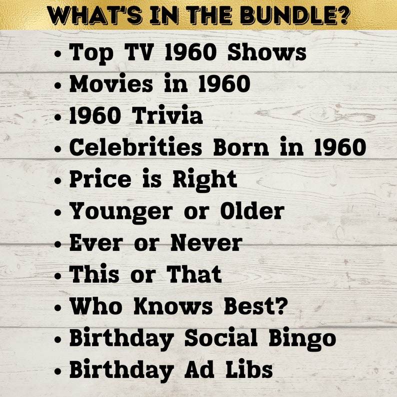 Printable Birthday Party Games, Born in 1960 Games, 12 Game Bundle ...