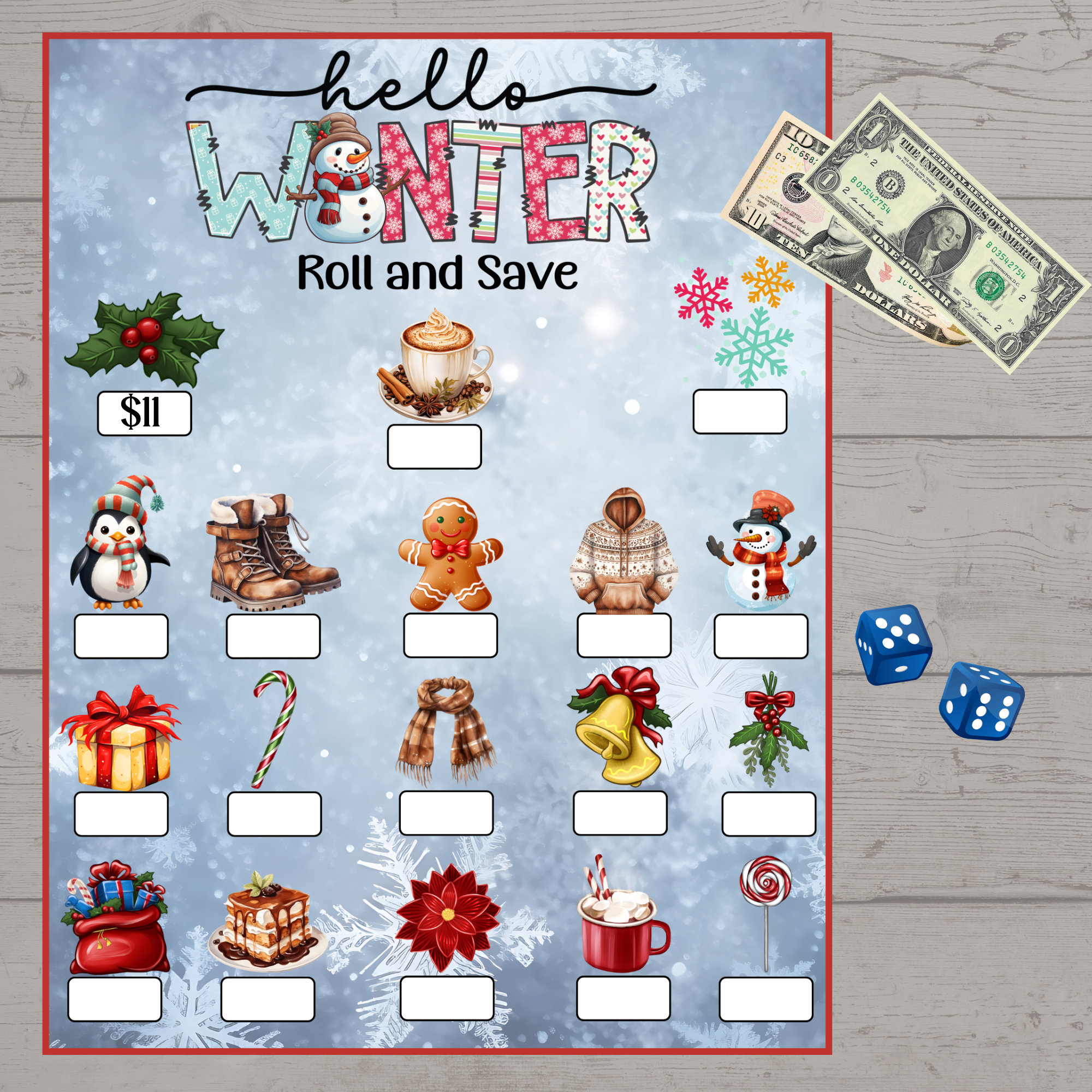 Printable Hello Winter Roll and Save Challenge, Money Savings Challenge ...