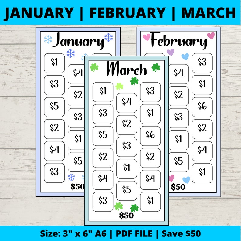 Monthly Savings Challenge, 50 Dollar Savings Challenge for A6 Binder ...