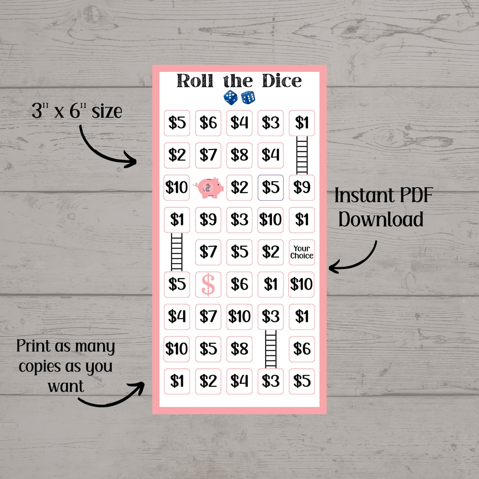 Printable Roll the Dice Savings Challenge Game, Money Savings Challenge ...