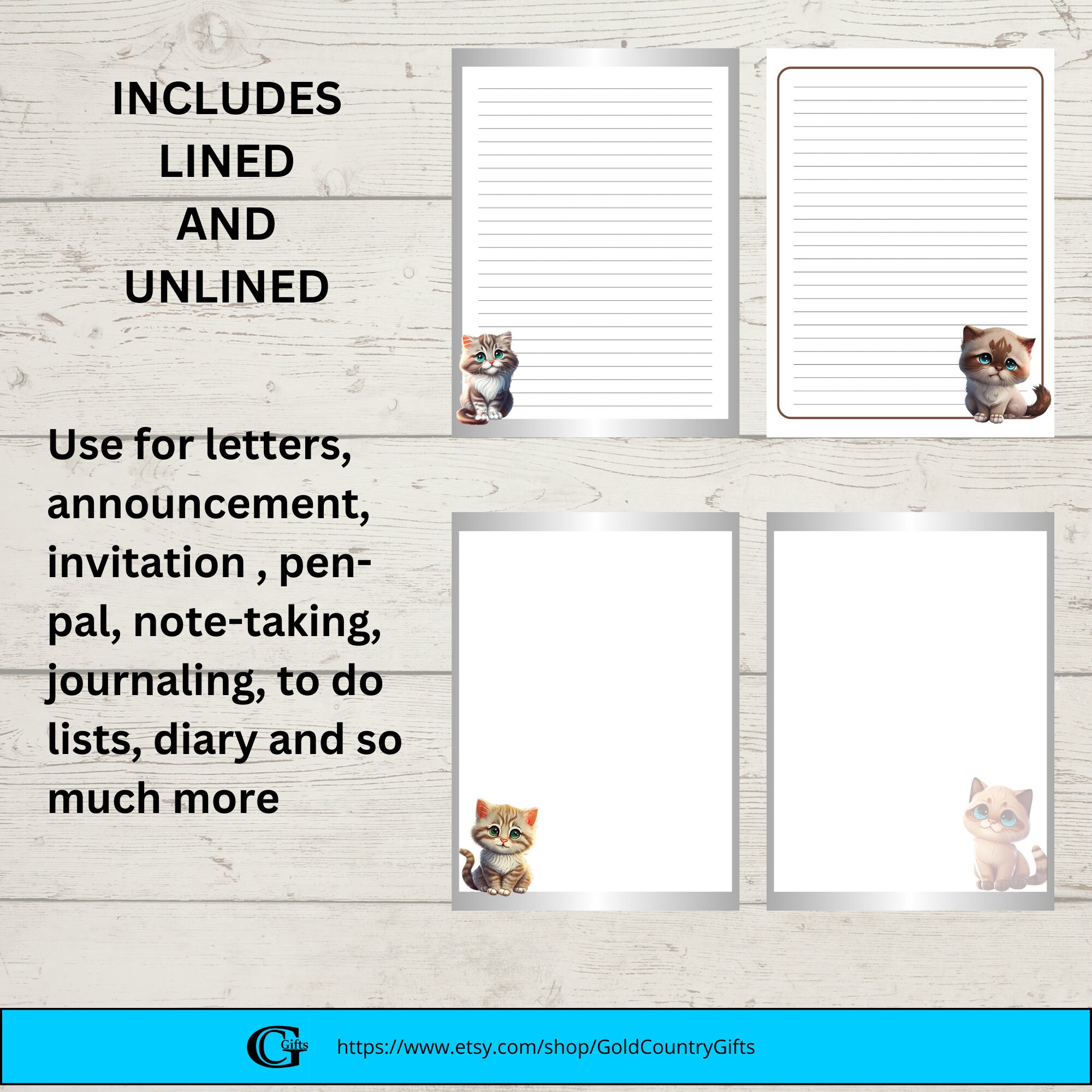 Cute Cat Stationery, Printable Cute Cat Stationery, Cute Cat Notepaper ...