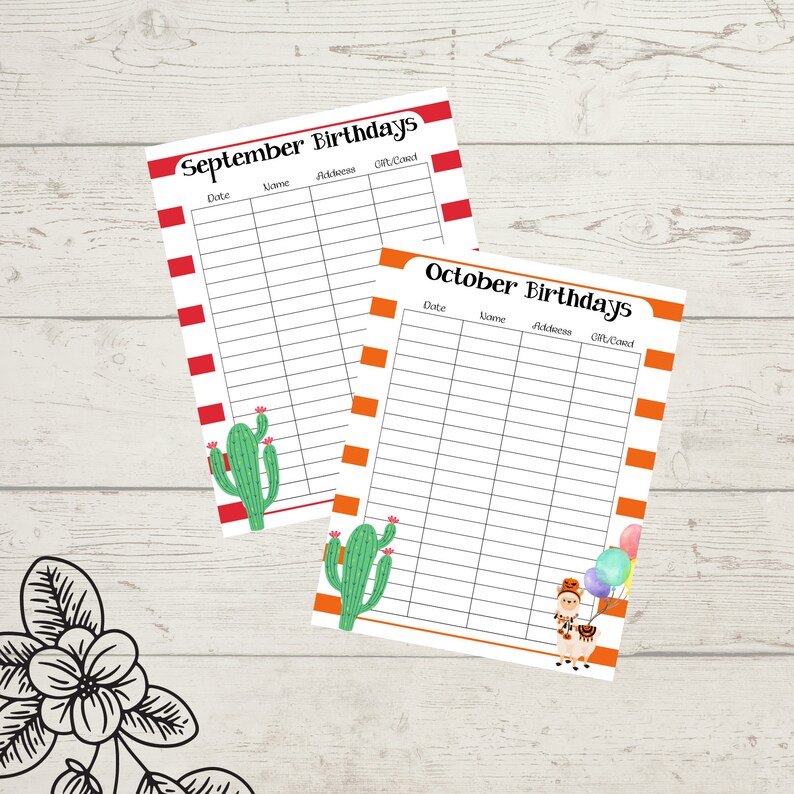 Printable Birthday Tracker, Birthday Planner, Birthday Reminder ...