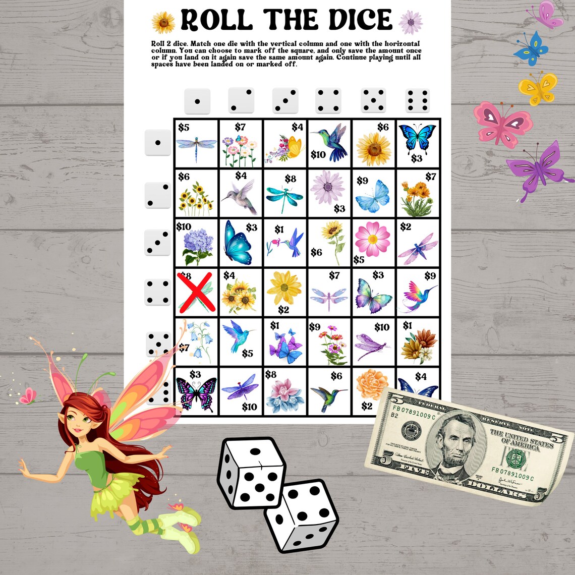 Printable Roll the Dice Savings Challenge Game, Money Savings Challenge ...