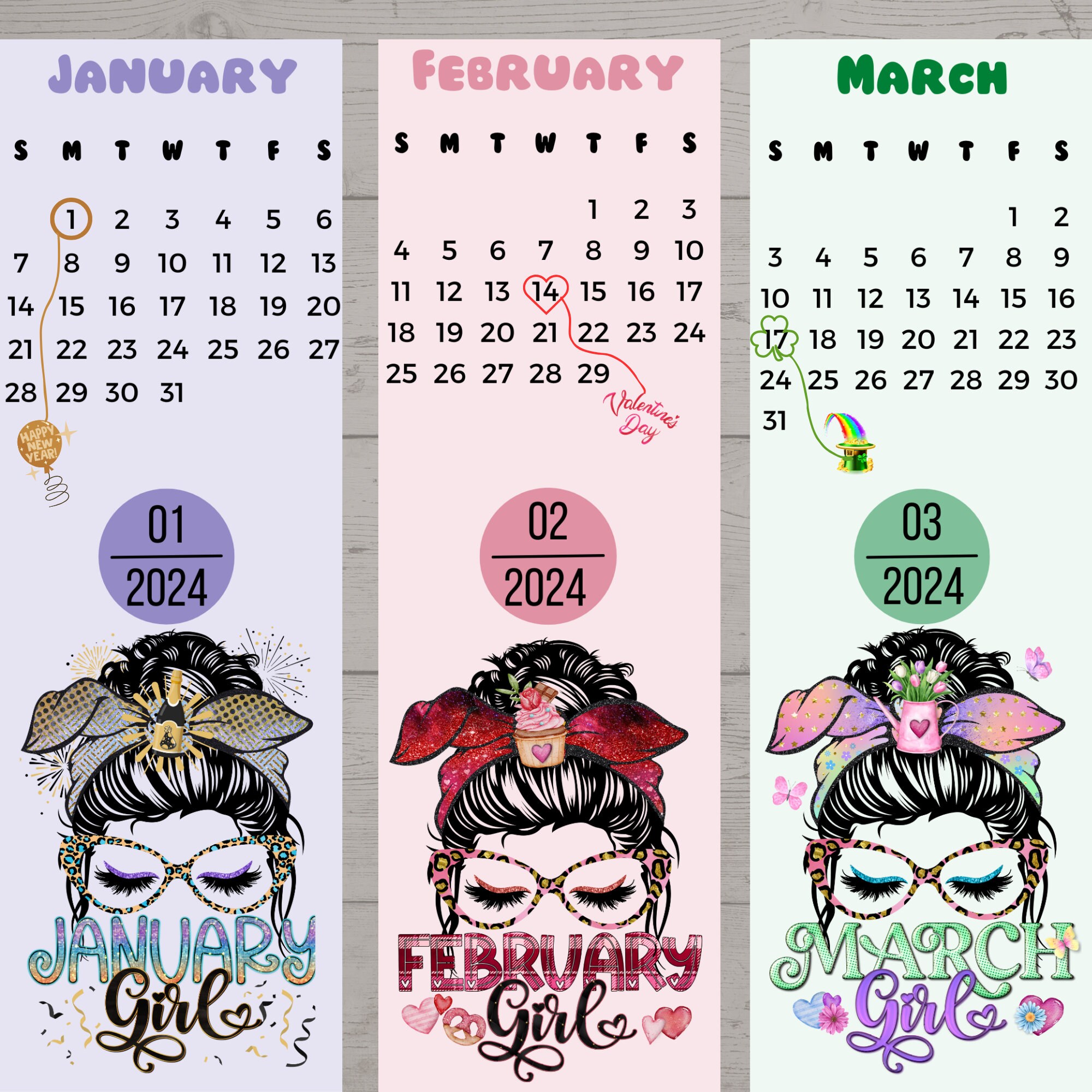 Digital 2024 Mini Desk Calendars, Instant Download, Printable, Messy ...