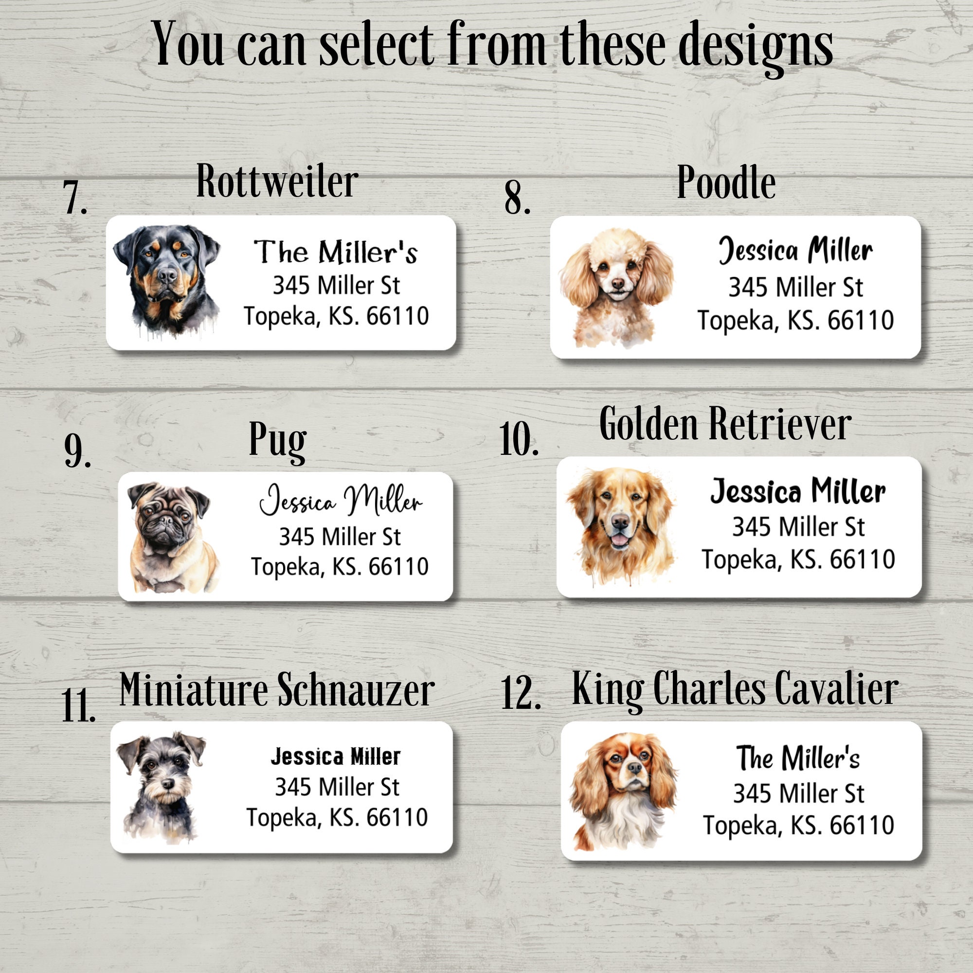 Dog Breed Return Address Labels, Custom Address Labels, Personalized ...
