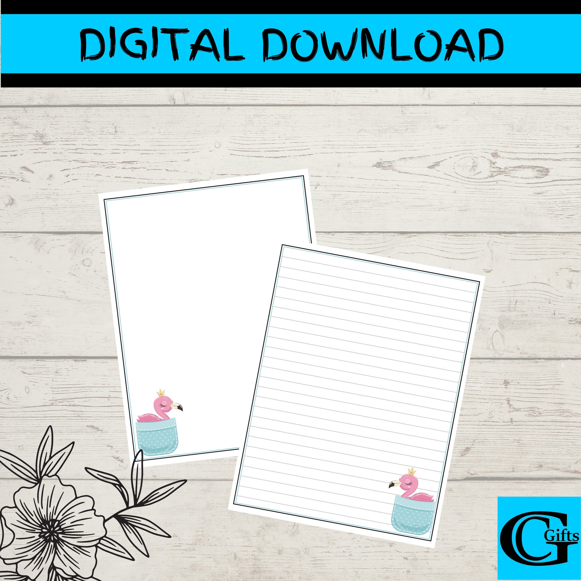 Cute Flamingo in A Pocket Printable Stationery 8.5x11 Inches - Etsy