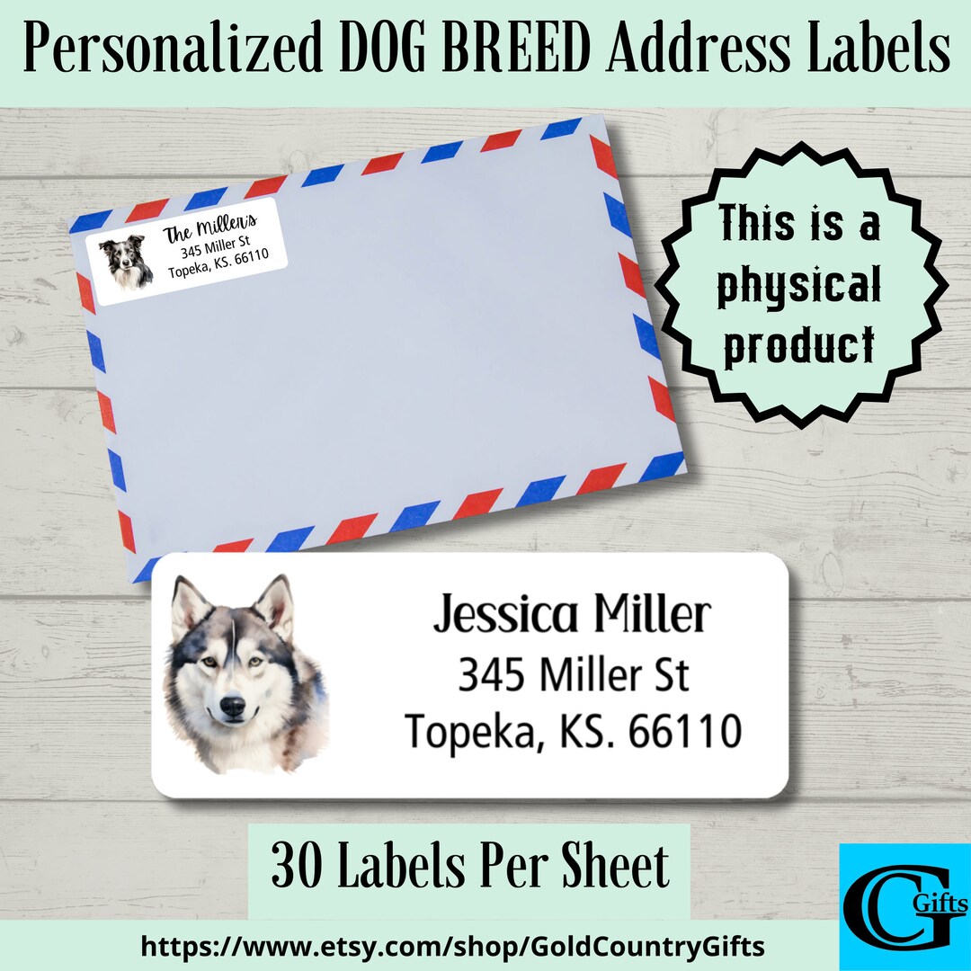 Dog Breed Return Address Labels, Custom Address Labels, Personalized ...