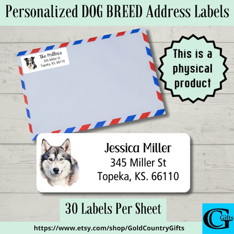 Dog Breed Return Address Labels, Custom Address Labels, Personalized ...
