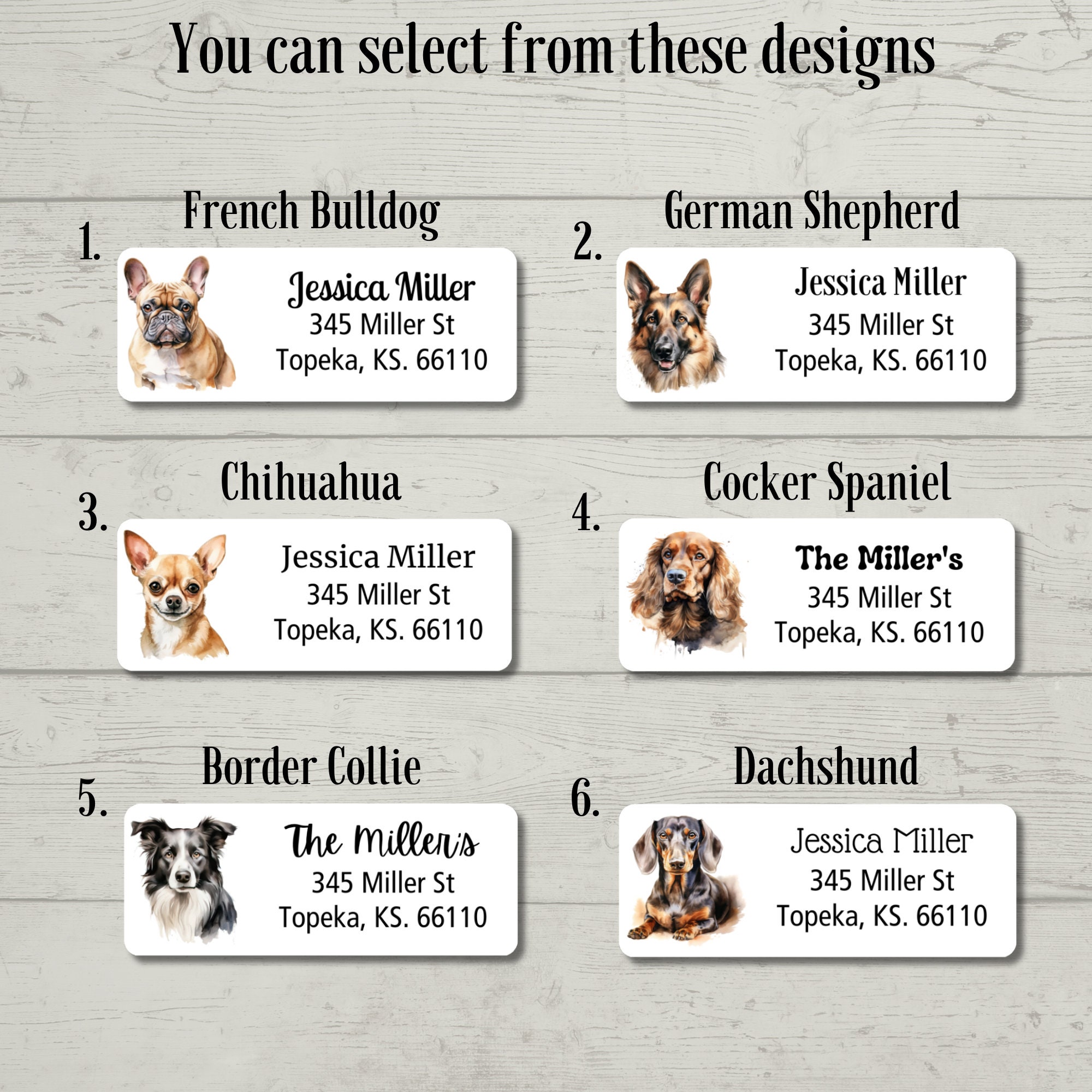 Dog Breed Return Address Labels, Custom Address Labels, Personalized ...