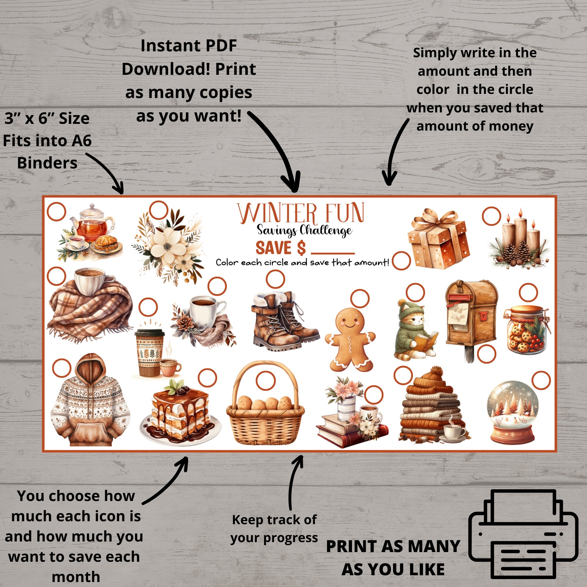 Winter Fun Savings Challenge Printable, Money Saving Challenge, Cash ...