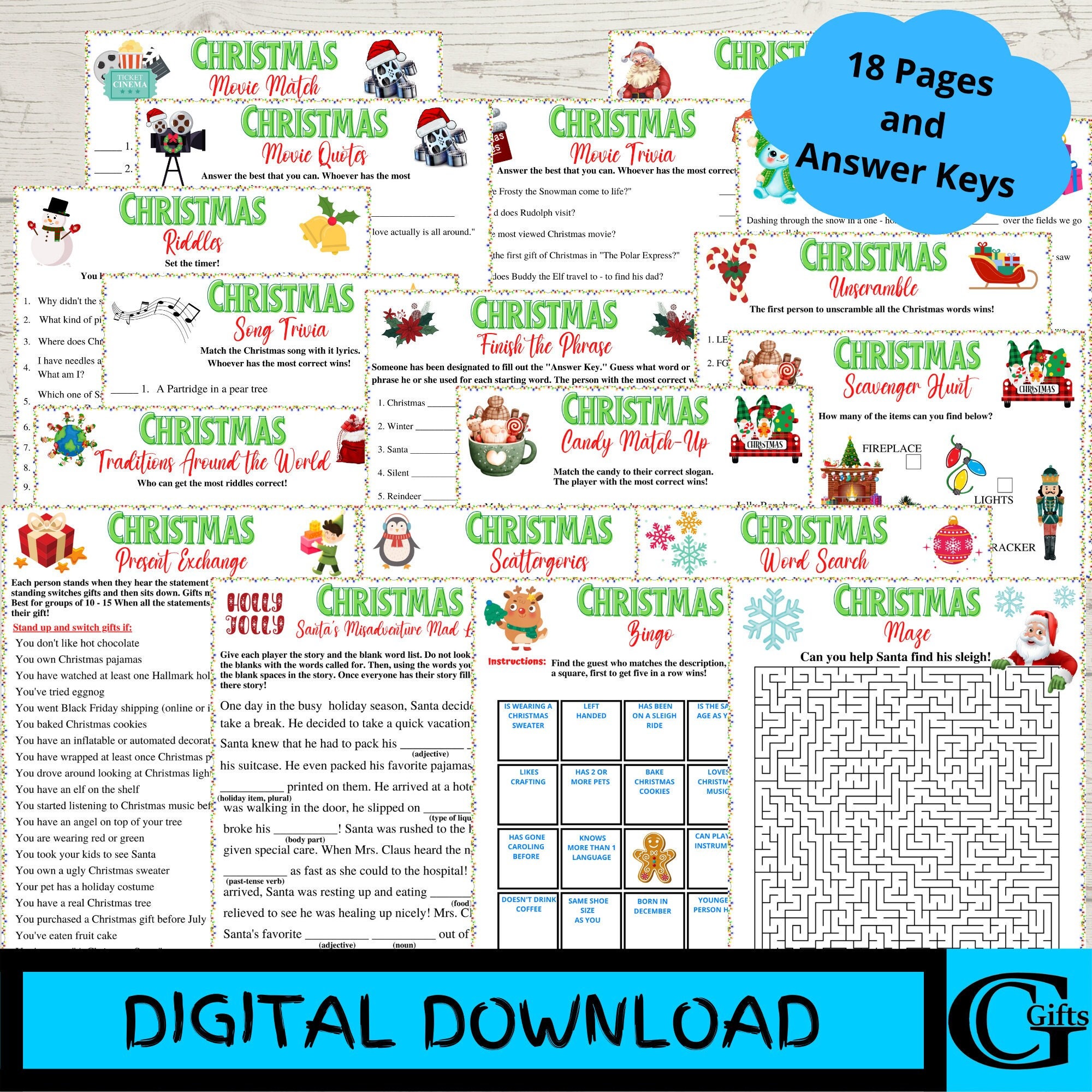 18 Printable Christmas Game Bundle Christmas Party Games - Etsy