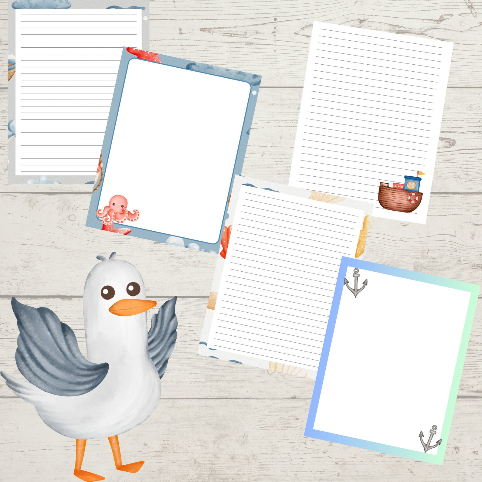 Nautical Stationery, Printable Nautical Stationery, Nautical Notepaper ...