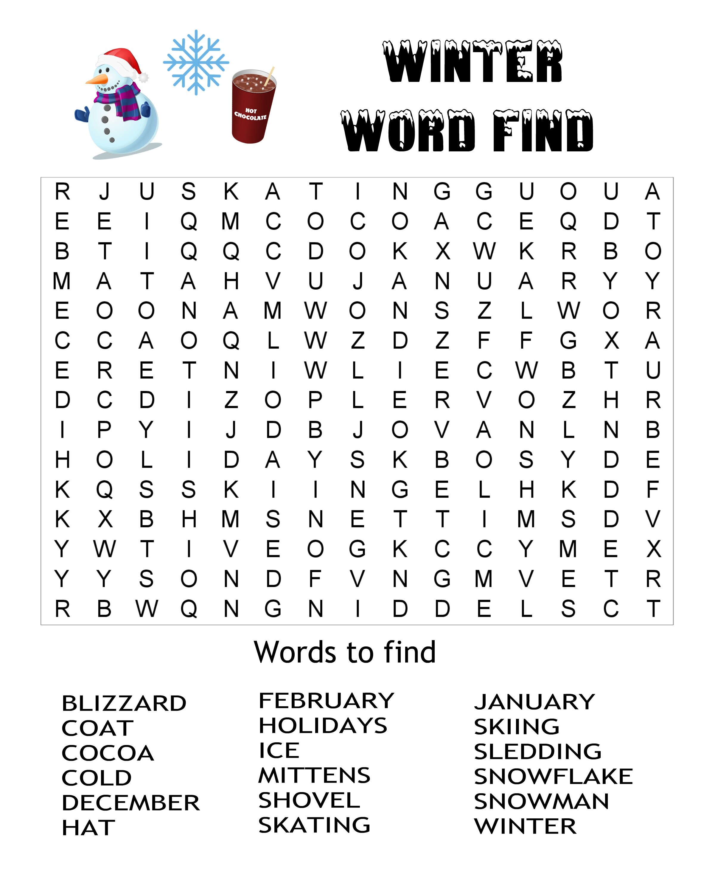 Printable Winter Kid Activity Sheets - Word Search - Maze - I Spy ...