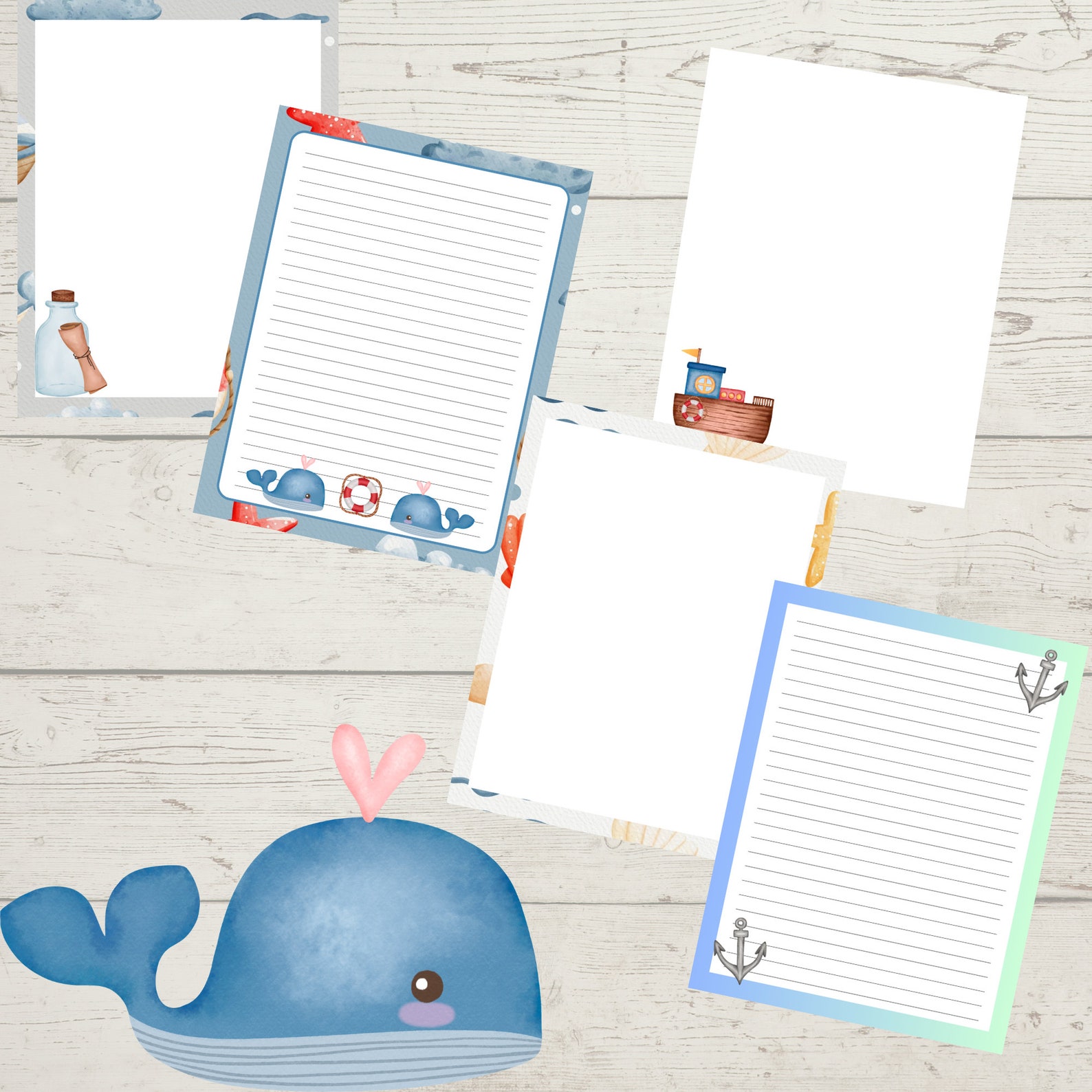 Nautical Stationery, Printable Nautical Stationery, Nautical Notepaper ...
