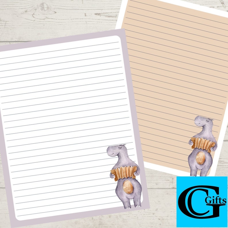 Watercolor Hippo Printable Writing Paper, Lined Paper, Hippo Stationery ...