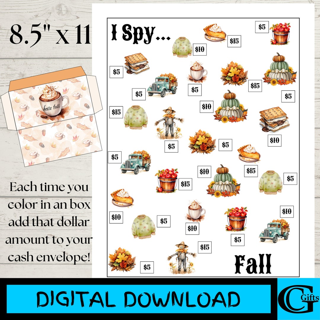 I Spy Fall Savings Challenge and Cash Envelope, Printable Savings ...