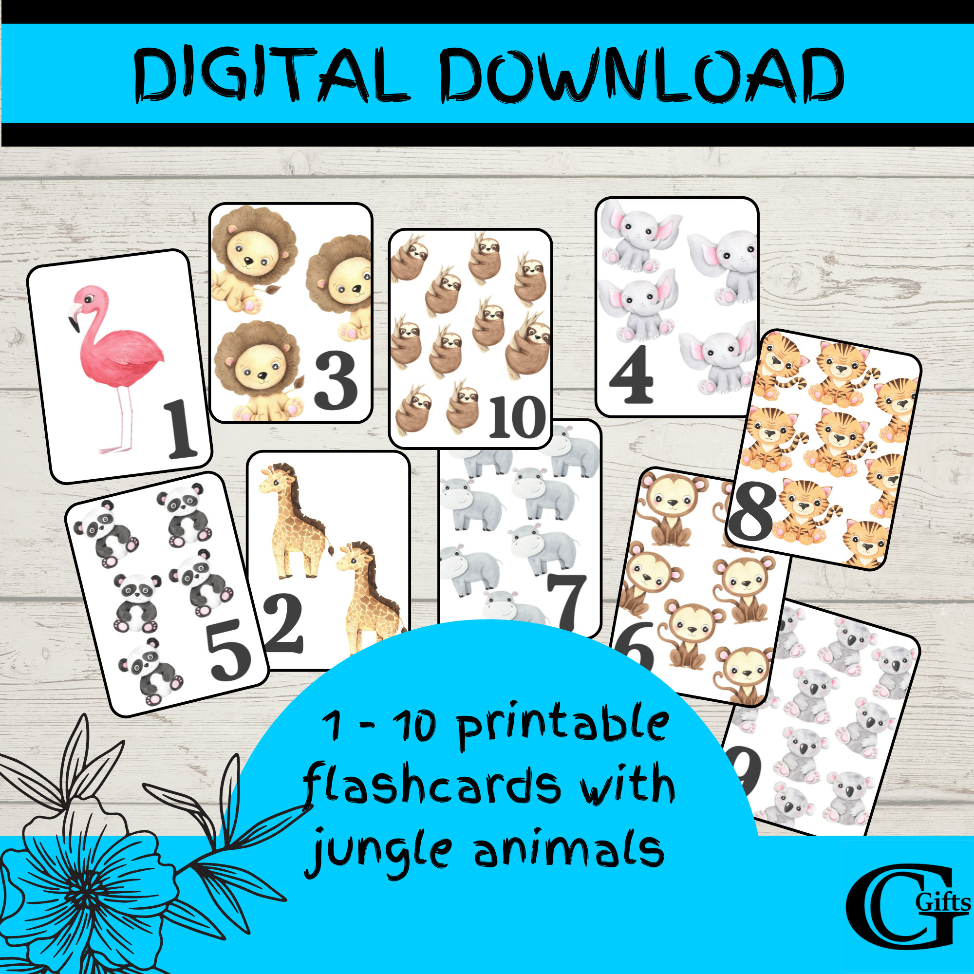 Number Flashcards With Jungle Animals, 1 10 Digital Download ...