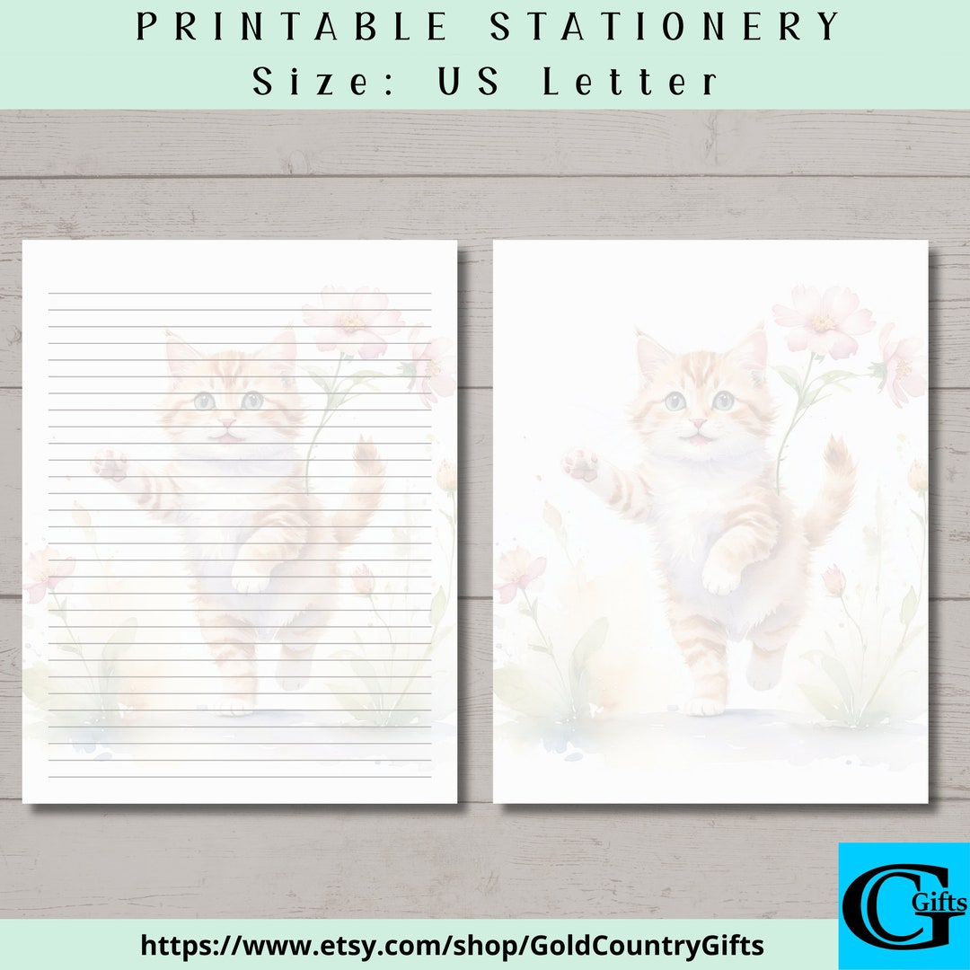 Printable Cat Stationery, Cat Notepaper, 8.5 X 11 Inch Lined and Blank ...