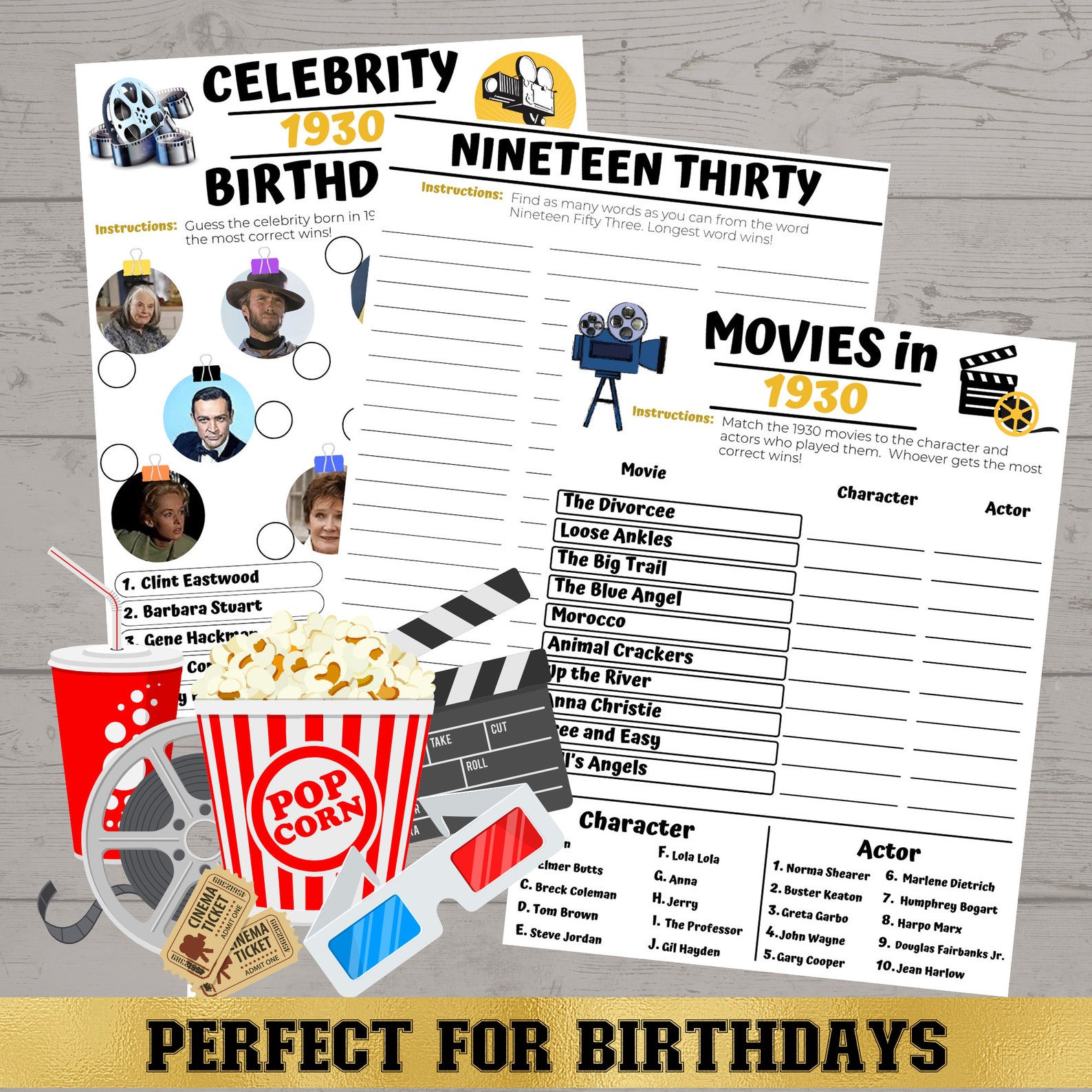 Printable Birthday Party Games, Born in 1930, 20 Birthday Game Bundle ...