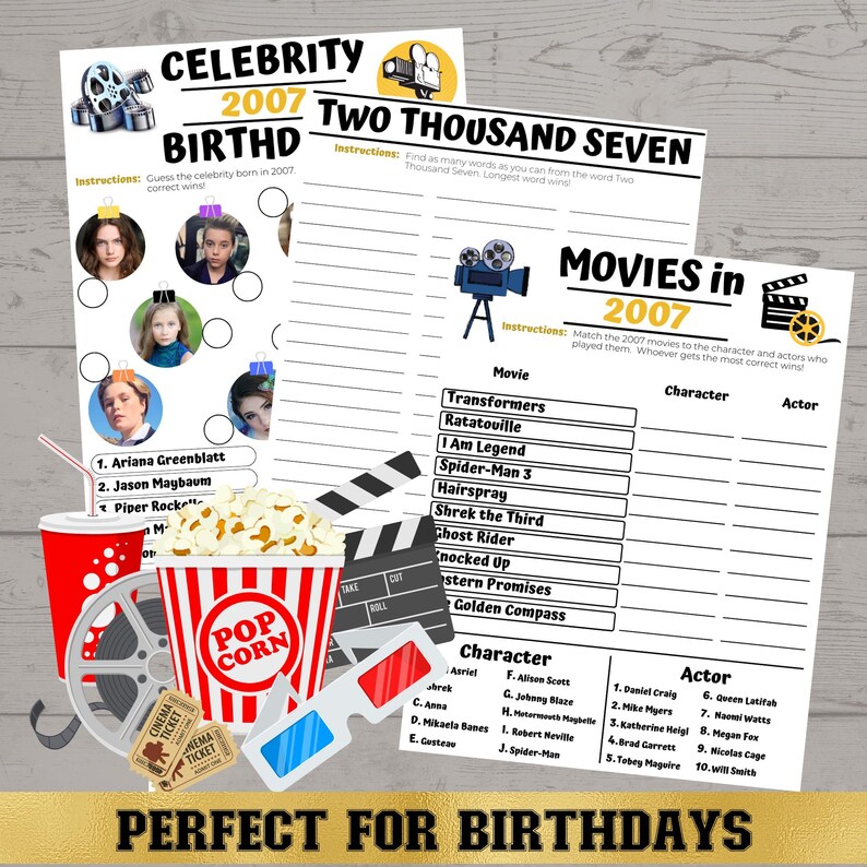 Printable Birthday Party Games, Born in 2007 Games, 28 Game Bundle ...
