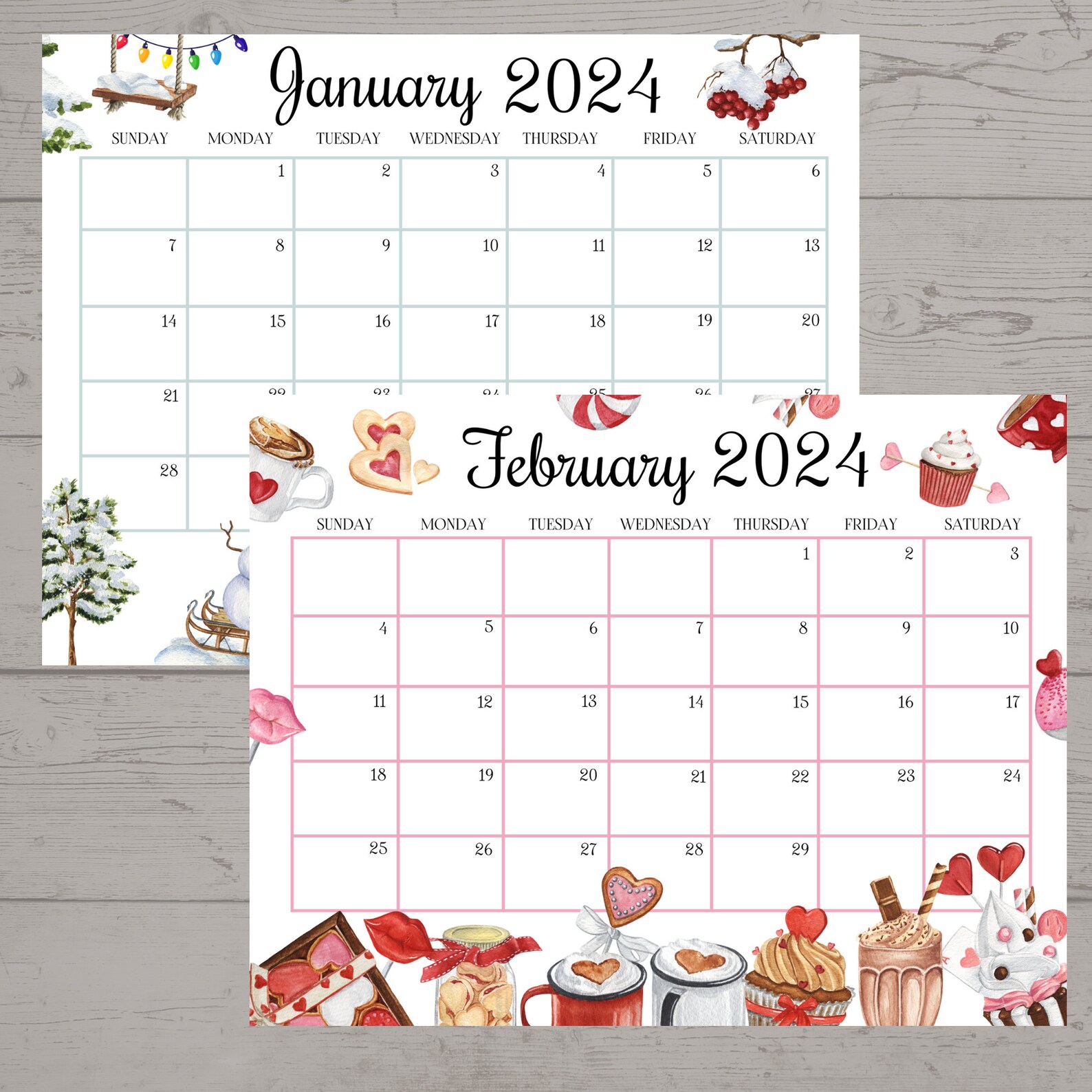 2024 Printable Calendars, Printable Kids Calendars, Watercolor ...
