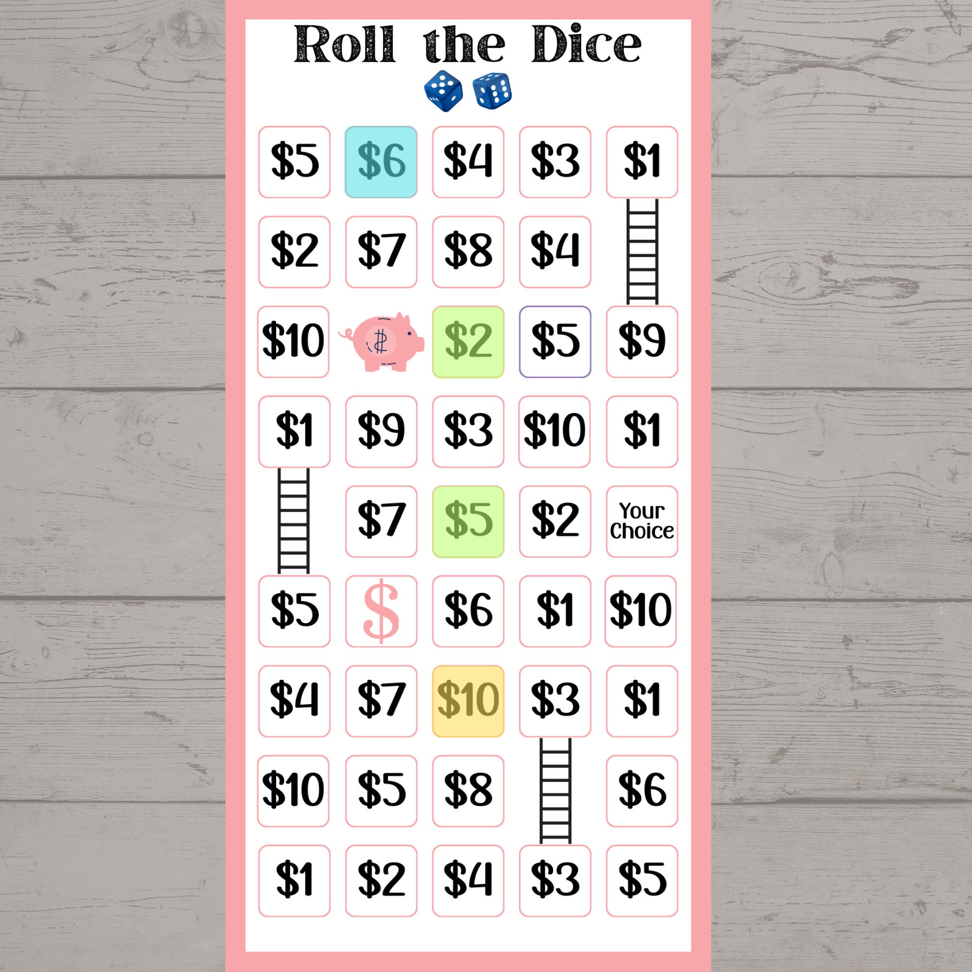 Printable Roll the Dice Savings Challenge Game, Money Savings Challenge ...