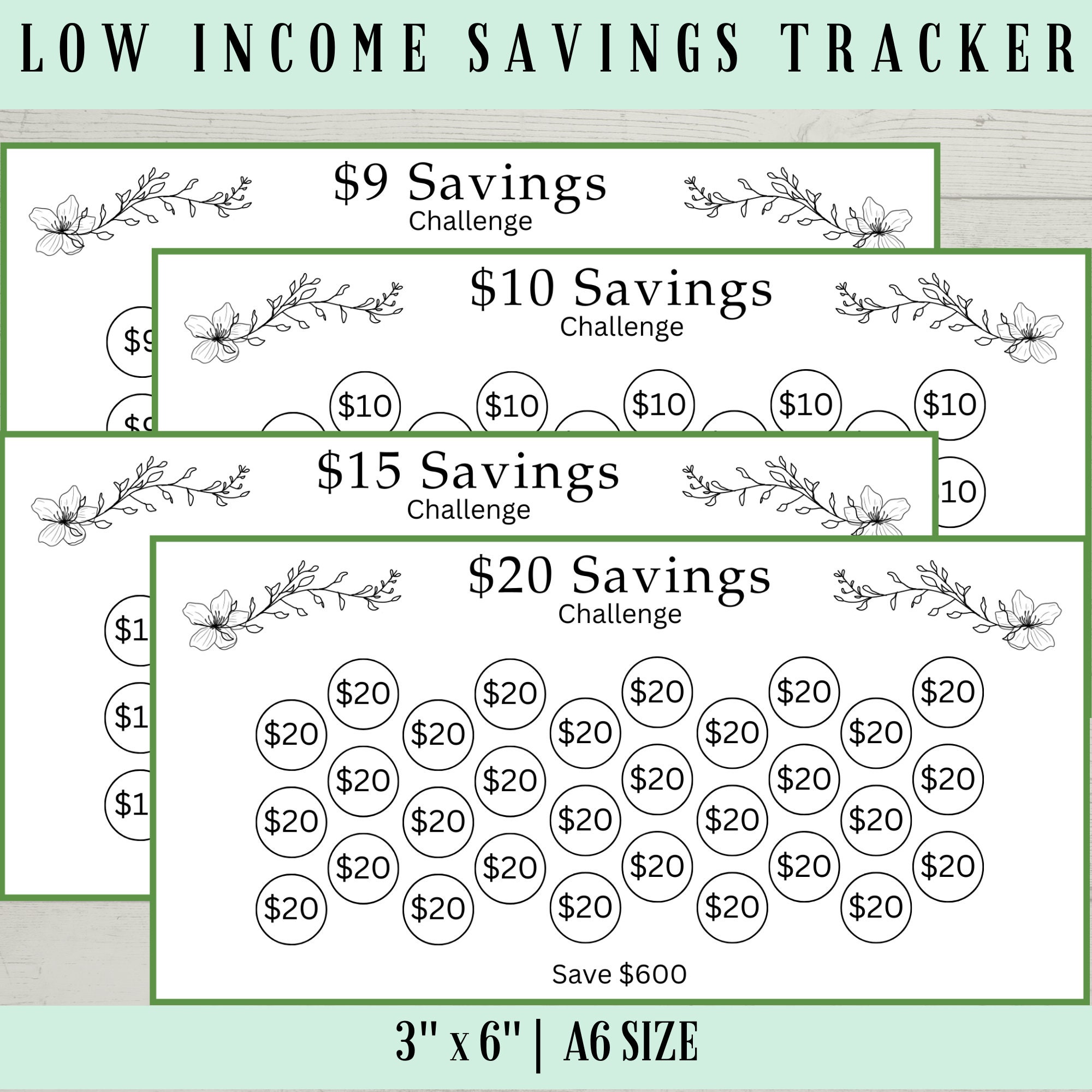 Printable Low Income Savings Challenge, Savings Tracker, Cash Envelopes ...
