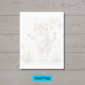 Printable Cat Stationery, Cat Notepaper, 8.5 X 11 Inch Lined and Blank ...