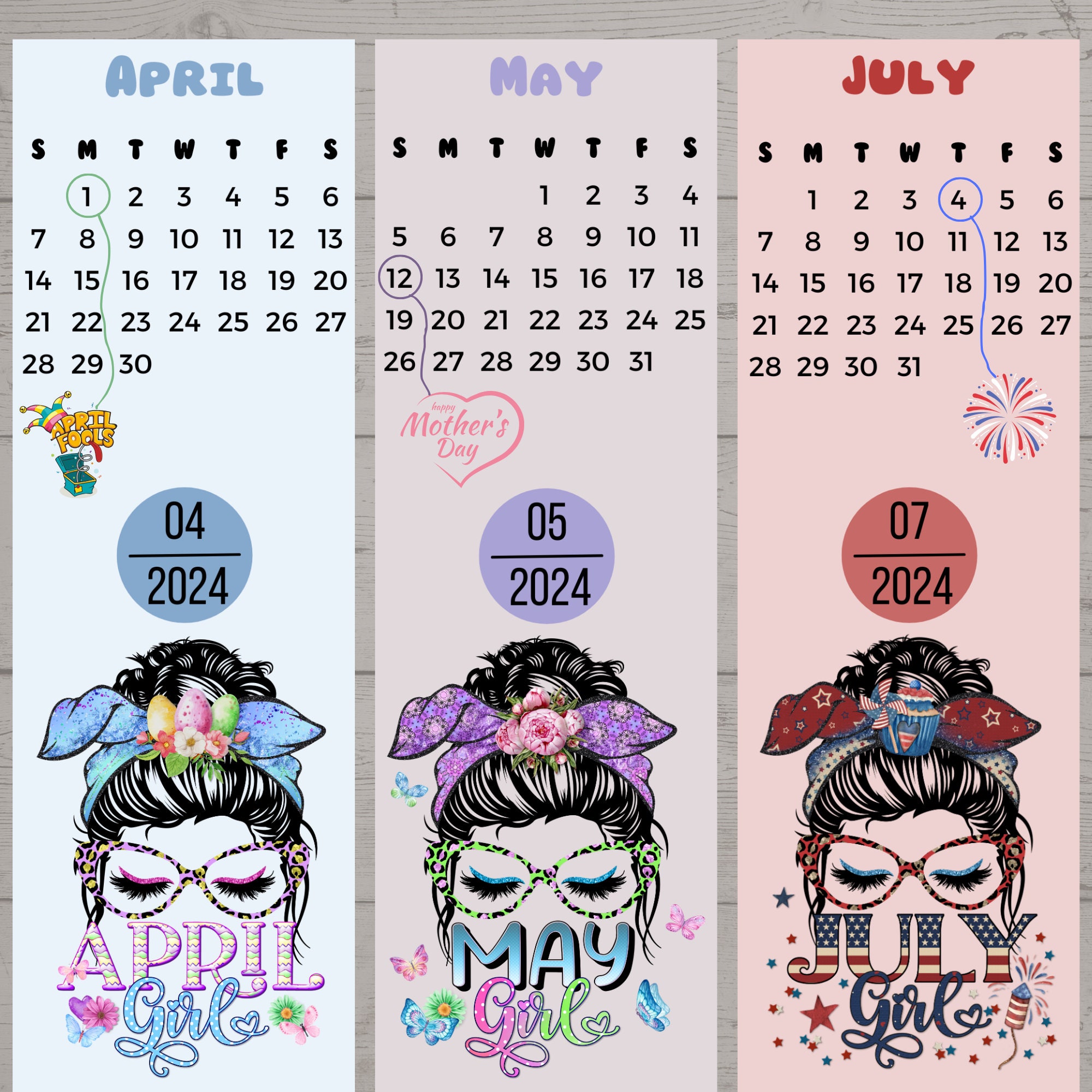 Digital 2024 Mini Desk Calendars, Instant Download, Printable, Messy ...