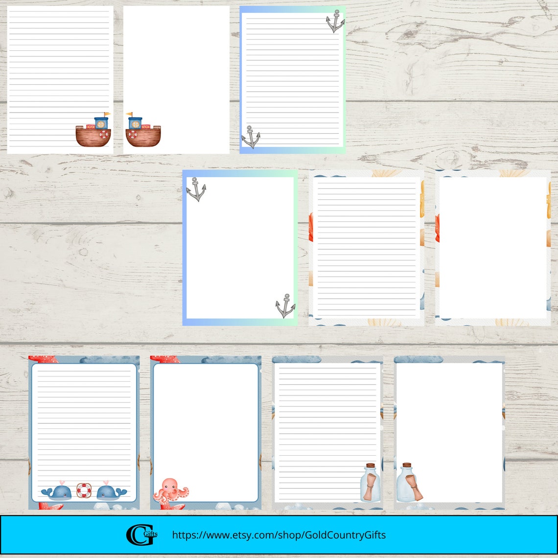 Nautical Stationery, Printable Nautical Stationery, Nautical Notepaper ...