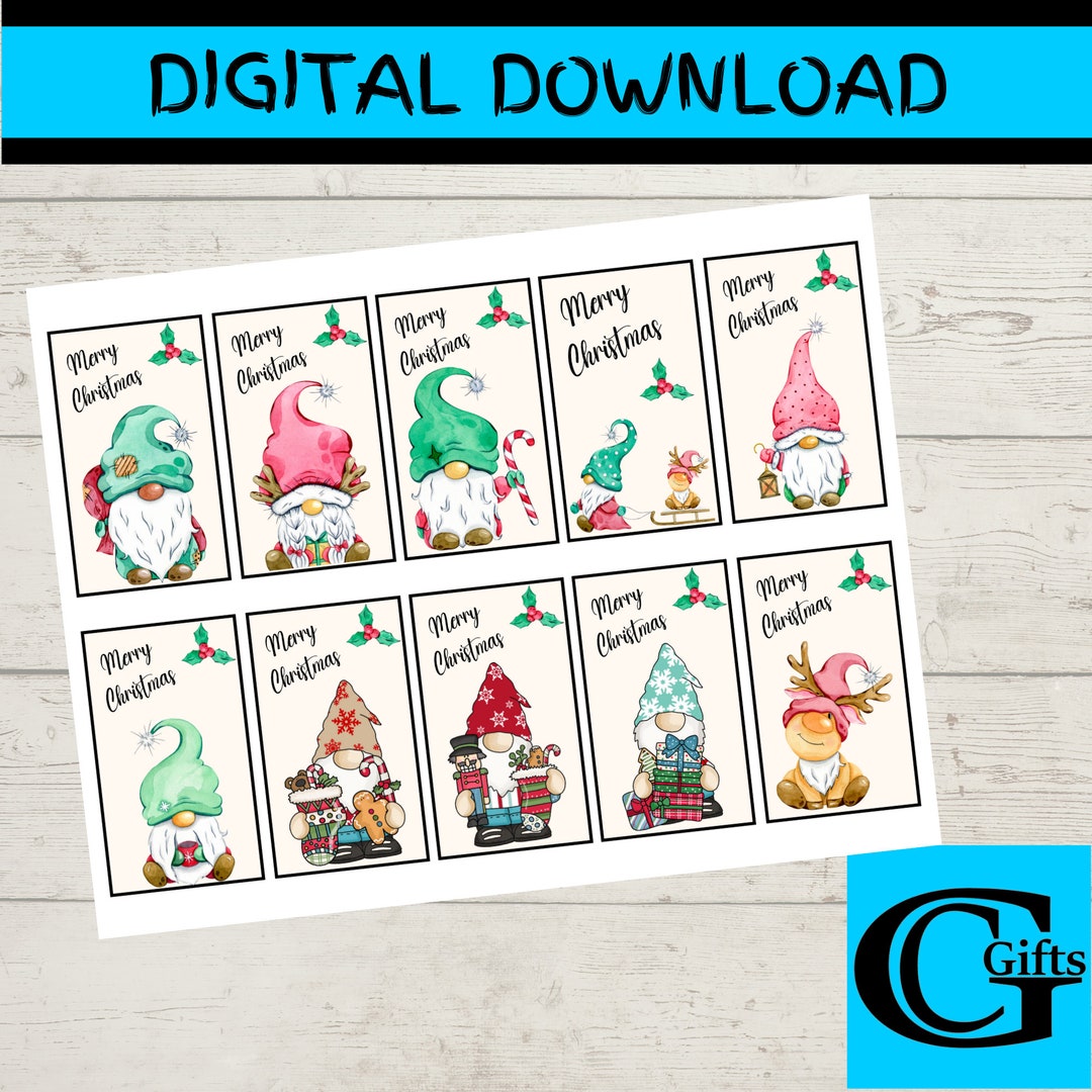 Printable Gnome Christmas Gift Tags, Instant Download, Christmas Gnomes ...
